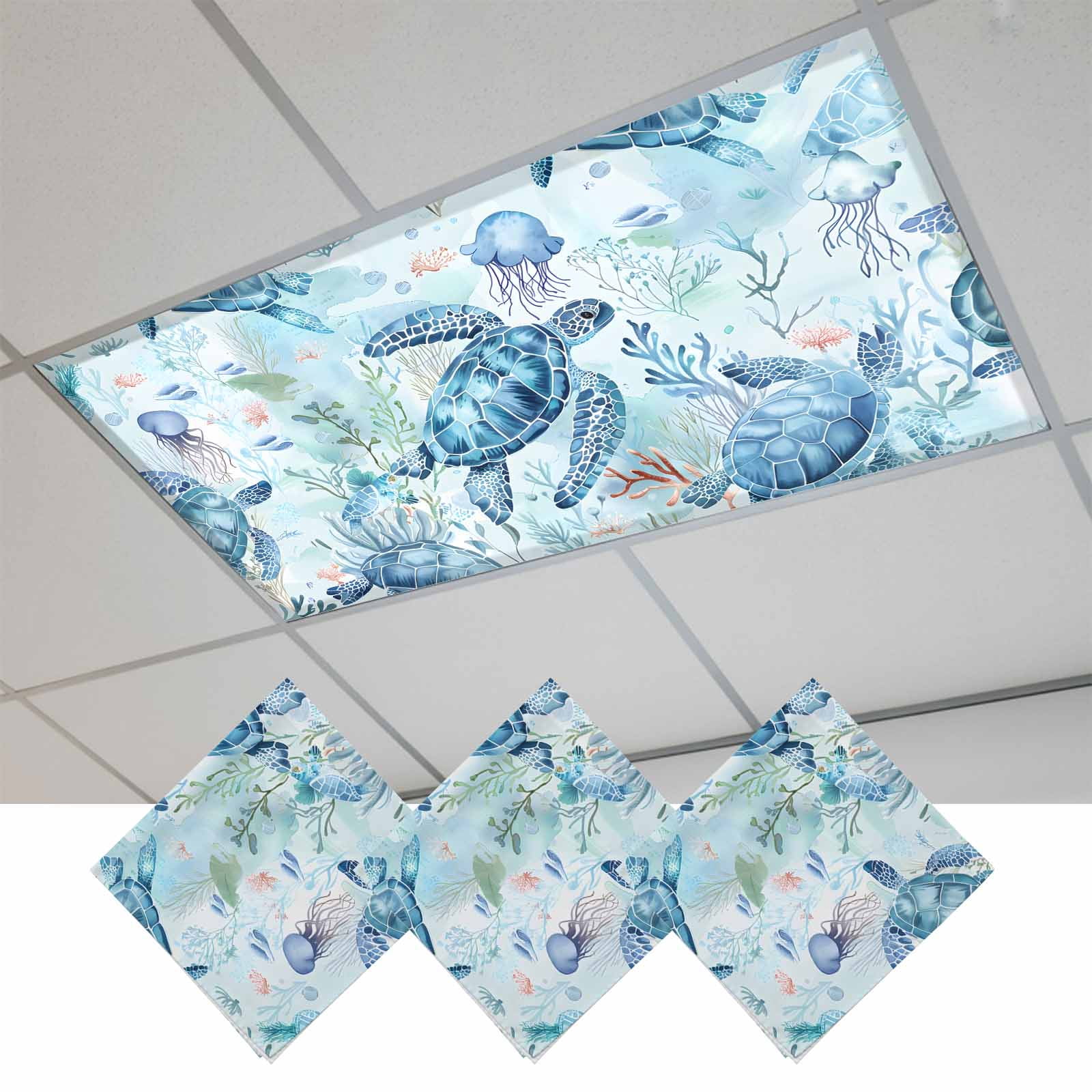 Blue Coastal Turtle Magnetic Fluorescent Light Covers for Ceiling ...
