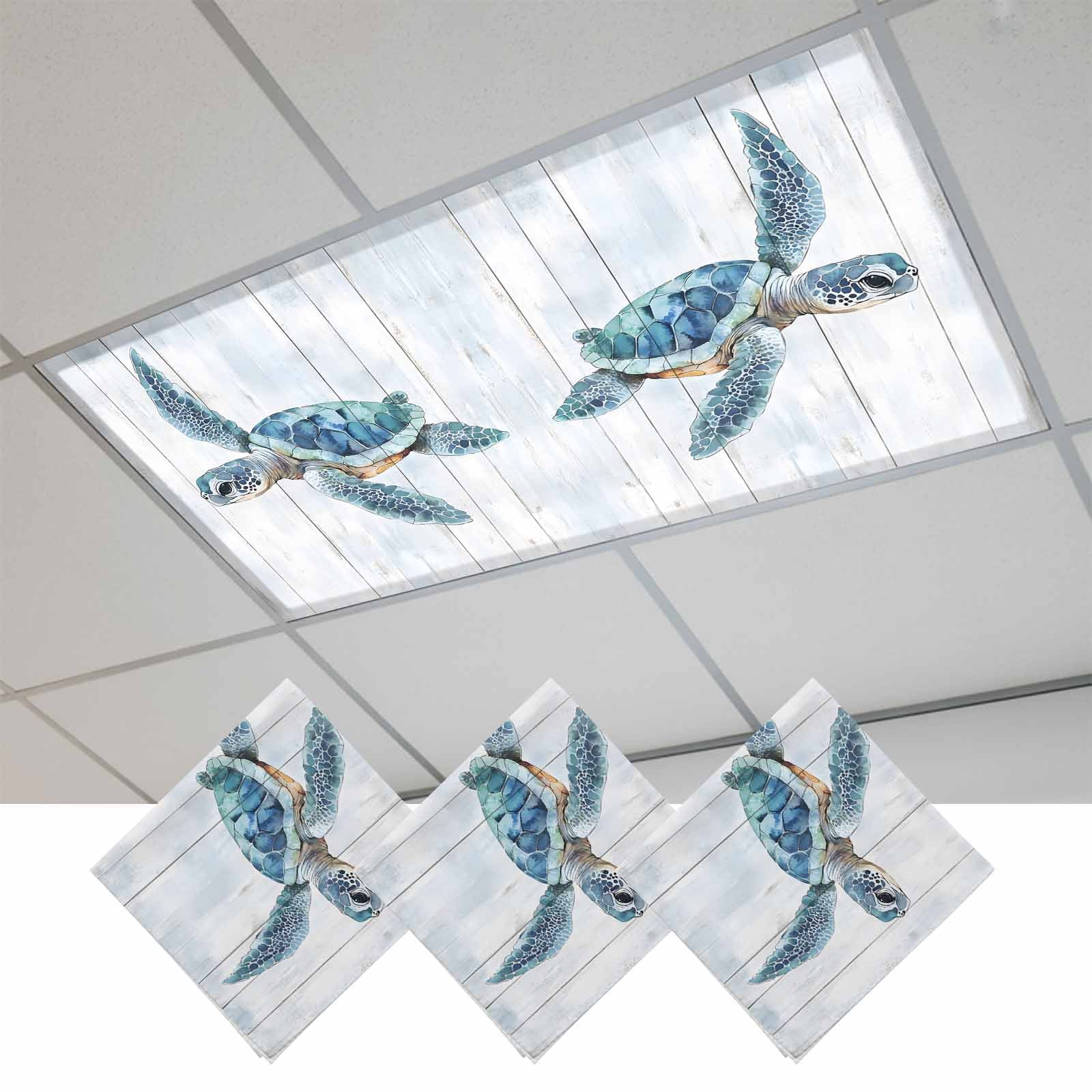 Blue Coastal Turtle Magnetic Fluorescent Light Covers for Ceiling ...