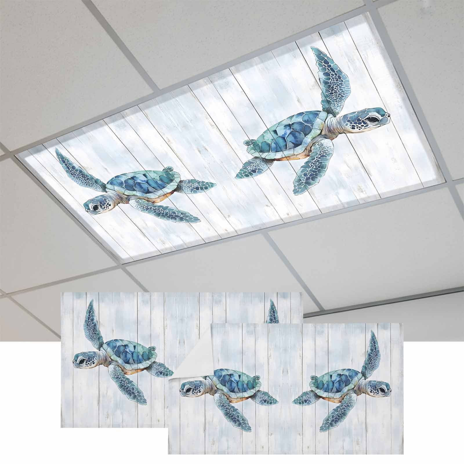 Blue Coastal Turtle Magnetic Fluorescent Light Covers for Ceiling ...