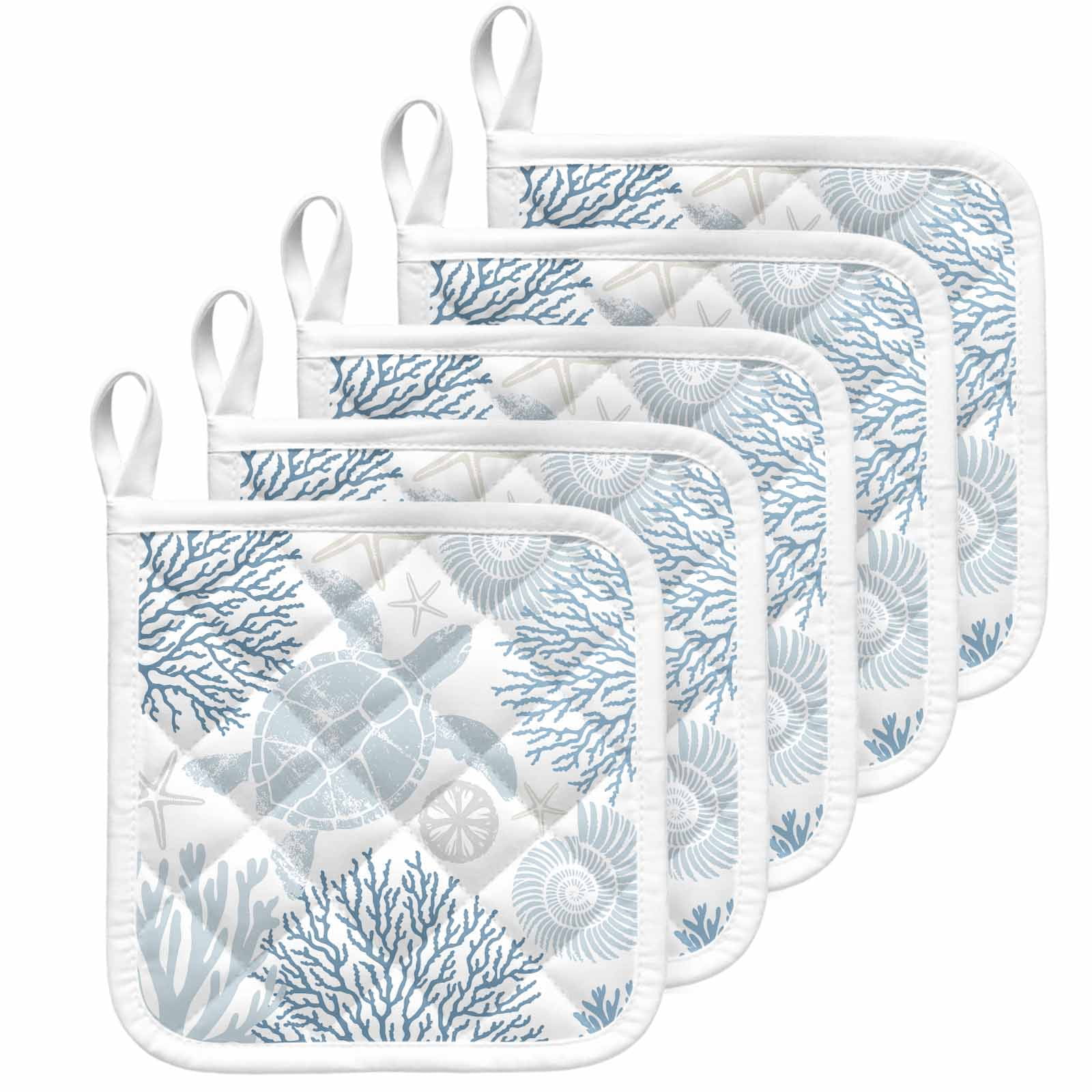 Blue Coastal Turtle Pot Holders for Kitchen Heatproof Potholder, 5 Pack ...