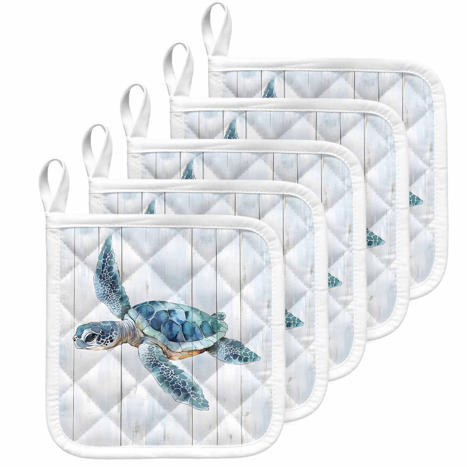 Blue Coastal Turtle Pot Holders for Kitchen Heatproof Potholder, 5 Pack ...