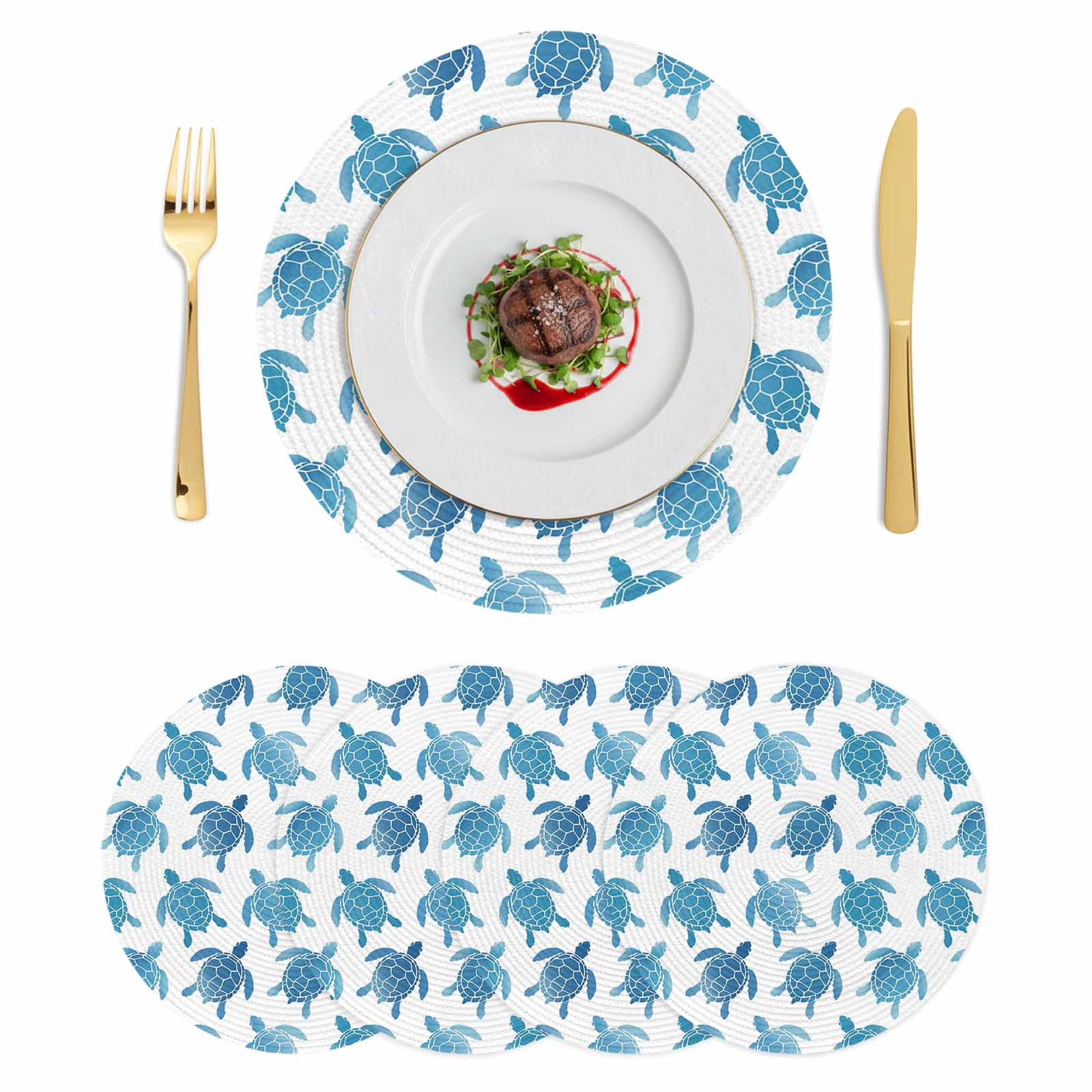 Blue Coastal Turtle Round Placemats Set of 4 Ocean Beach Nautical ...