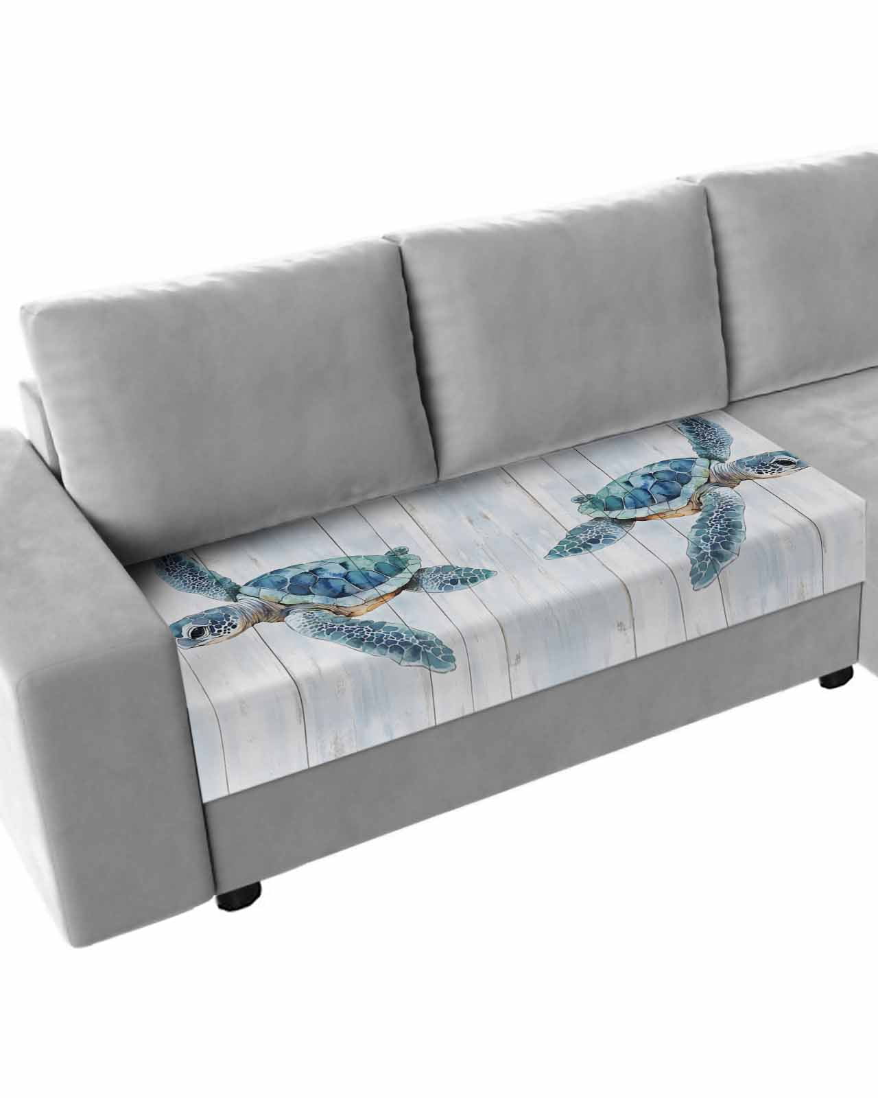 Blue Coastal Turtle Sofa Couch Cushion Covers Washable, Removable ...