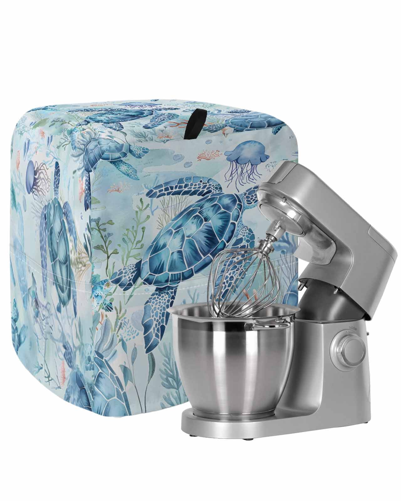 Blue Coastal Turtle Stand Mixer Dust Cover with Storage Pocket ...