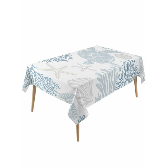 Blue Coastal Turtle Table Cloth, Ocean Coral Nautical Waterproof ...