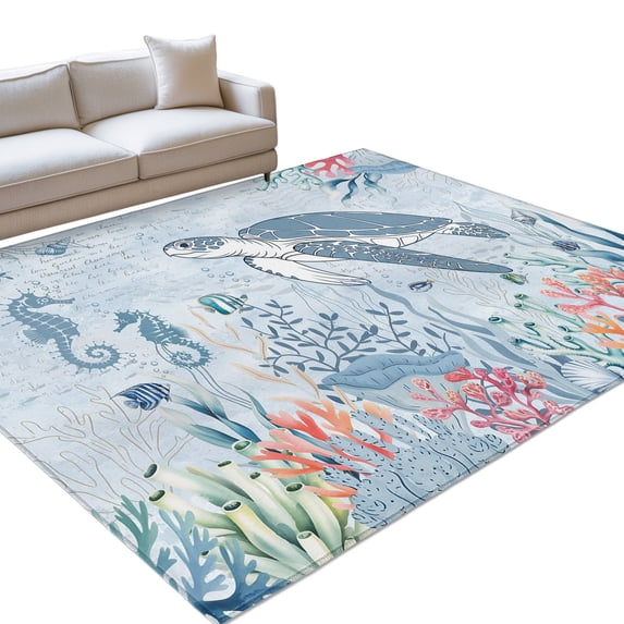 Blue Coastal Turtle Washable Rug 5x7 Area Rug for Living Room Bedroom ...