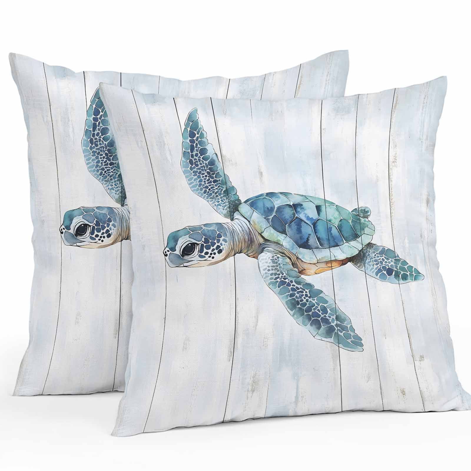 Blue Coastal Turtle Waterproof Outdoor Throw Pillow Covers 18''x18 ...