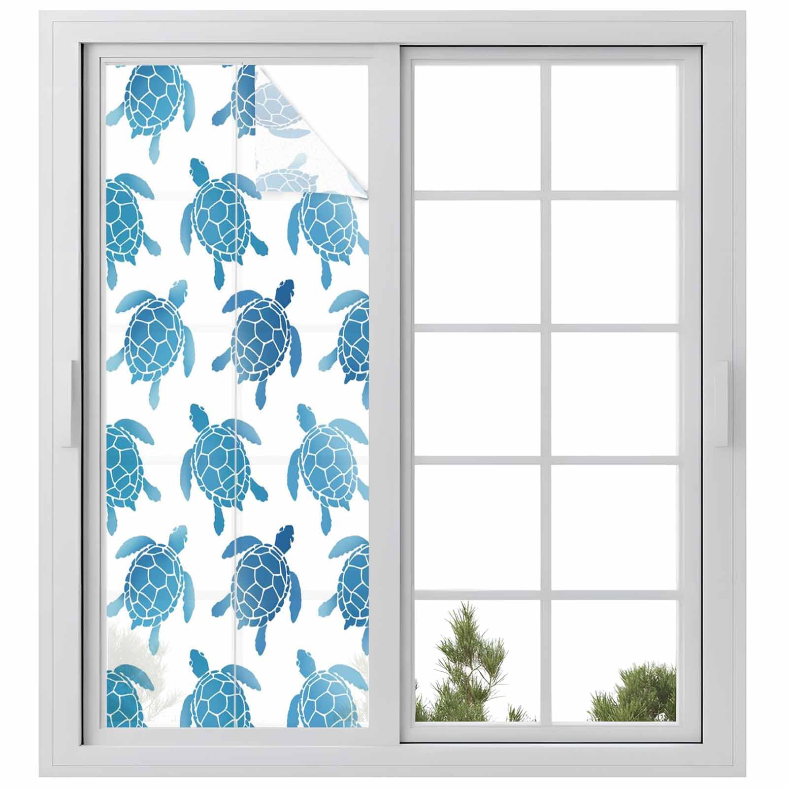 Blue Coastal Turtle Window Privacy Film, Ocean Beach Nautical Marine ...
