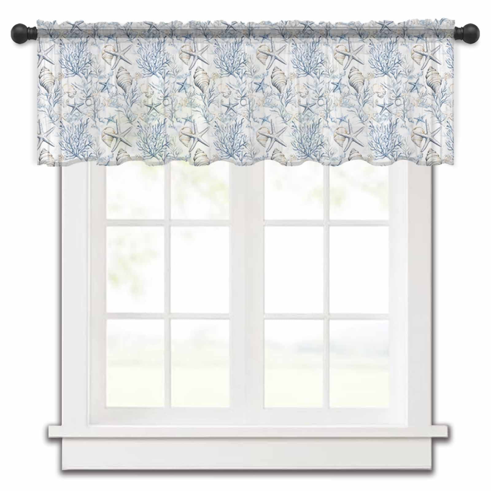 Blue Coastal Valance Curtains for Kitchen/Living Room/Bathroom/Bedroom ...