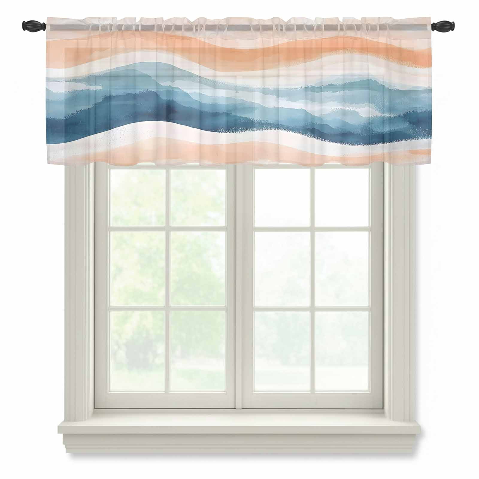 Blue Coastal Valance Curtains for Kitchen/Living Room/Bathroom/Bedroom ...