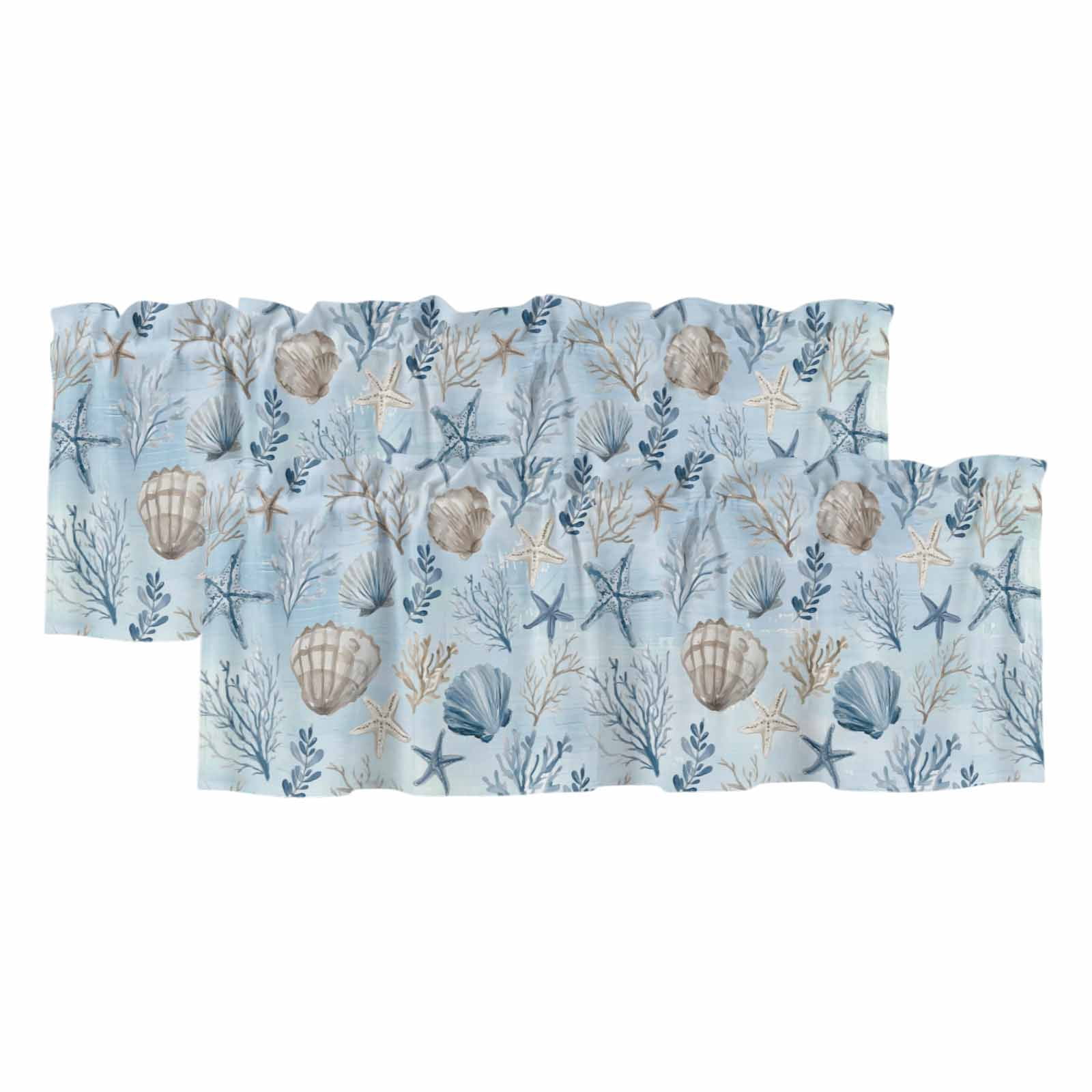 Blue Coastal Valances for Windows, Decorative Rod Pocket Window Valance ...