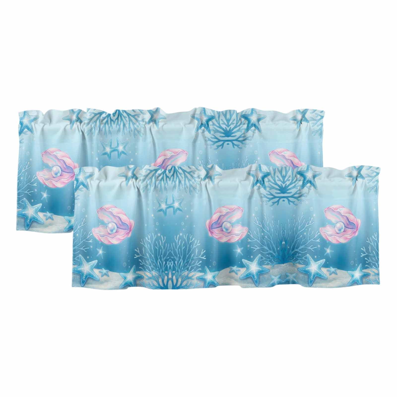 Blue Coastal Valances for Windows, Decorative Rod Pocket Window Valance ...