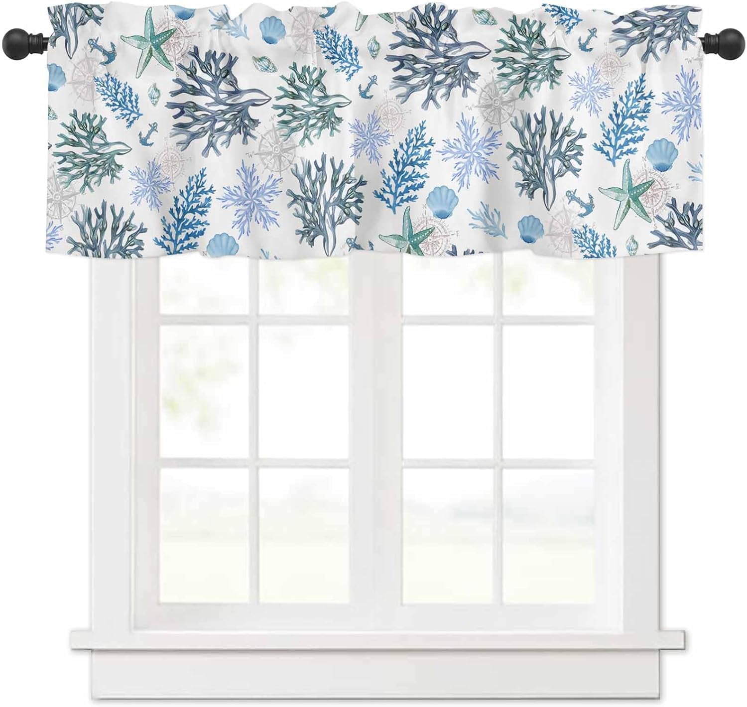 Blue Coastal Valances for Windows Farmhouse Decor, Beach Nautical ...