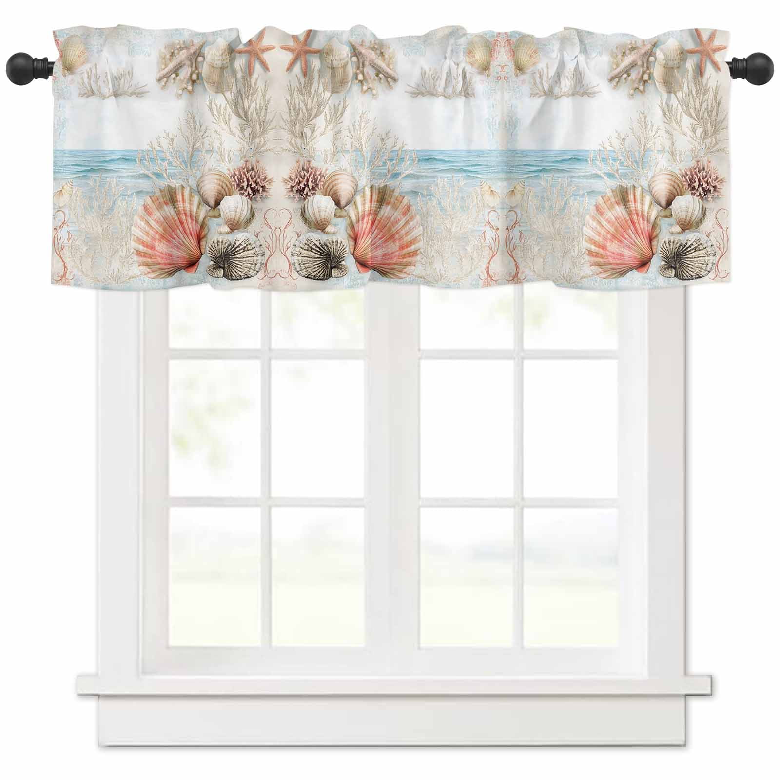 Blue Coastal Valances for Windows Farmhouse Kitchen Curtains Valances Rod Pocket Valance ...