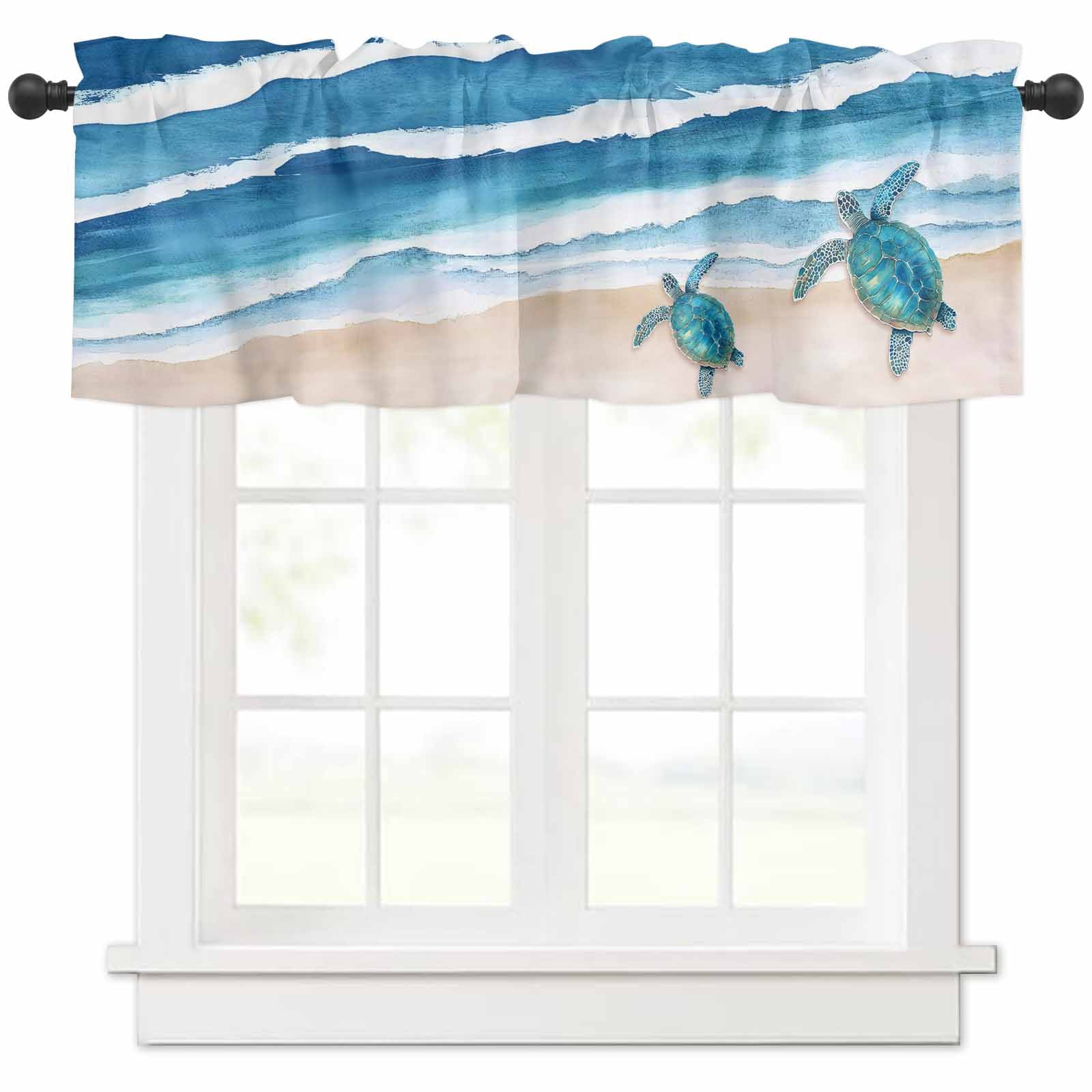 Blue Coastal Valances for Windows Farmhouse Kitchen Curtains Valances ...