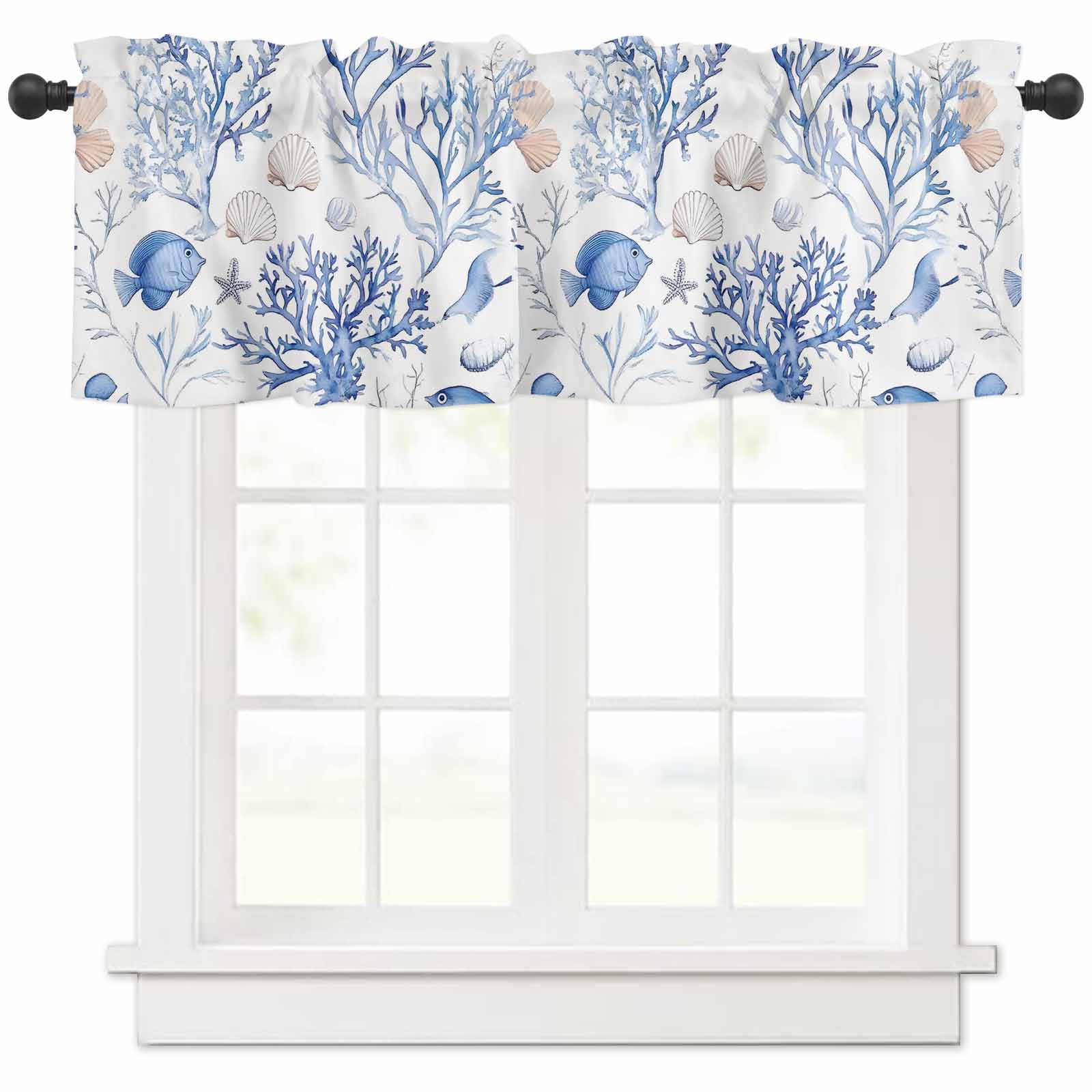 Blue Coastal Valances for Windows Farmhouse Kitchen Curtains Valances ...