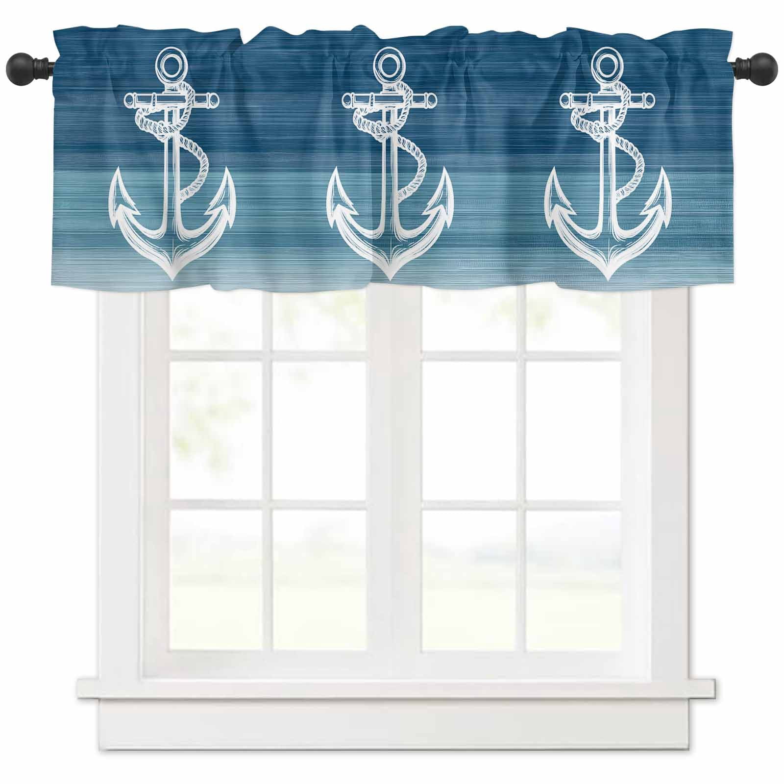 Blue Coastal Valances for Windows Farmhouse Kitchen Curtains Valances ...