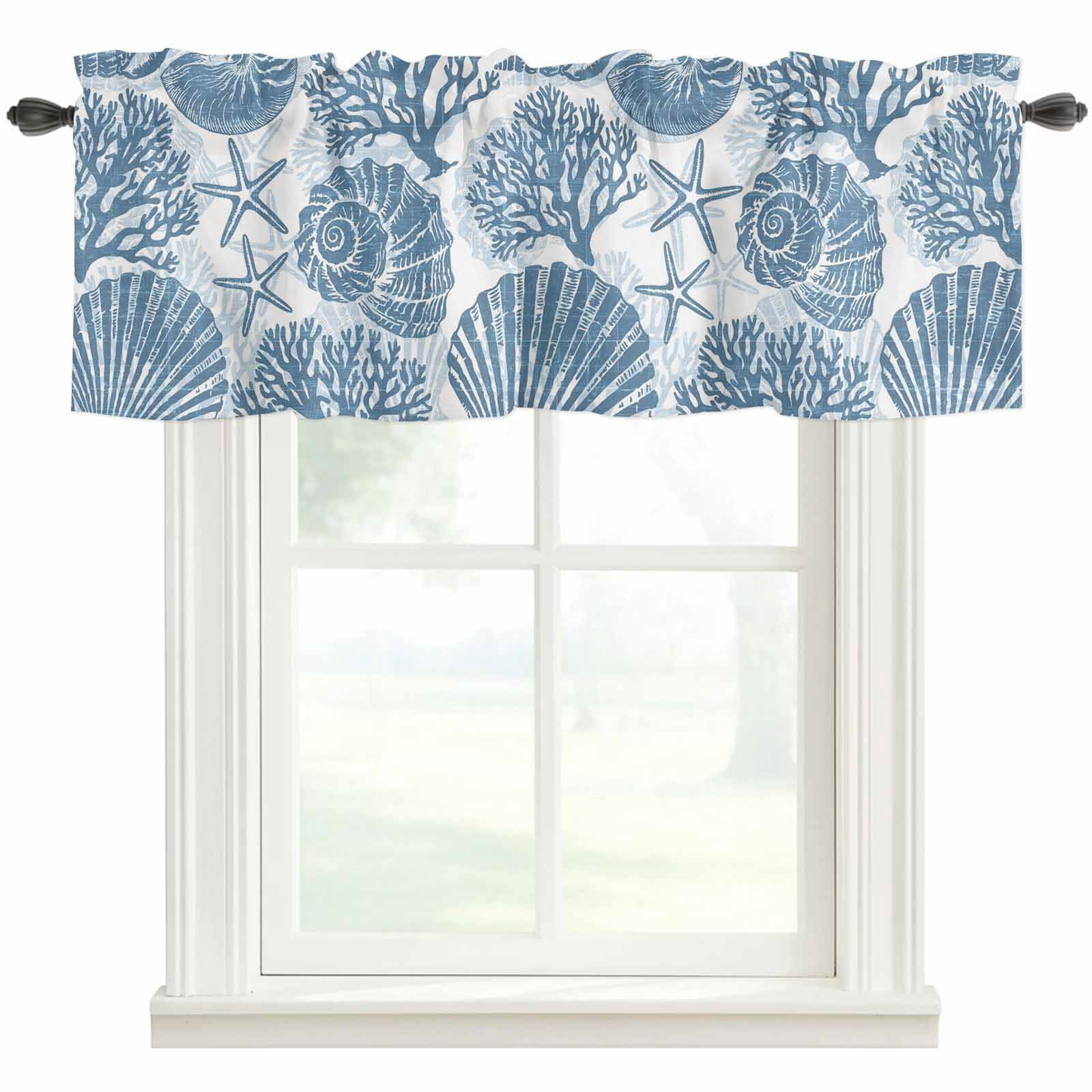 Blue Coastal Valances for Windows Farmhouse Kitchen Curtains Valances ...