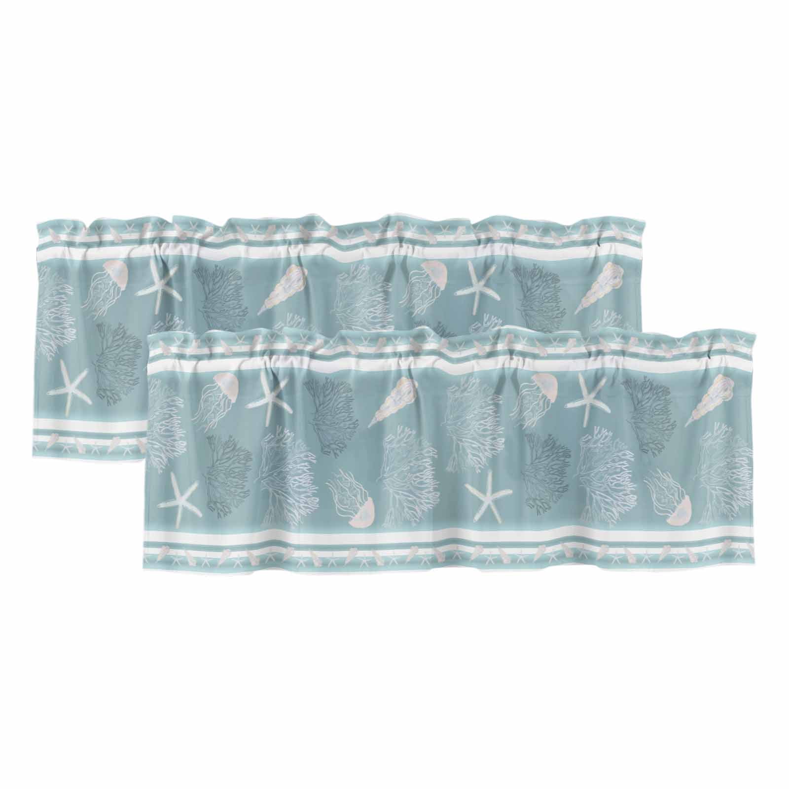 Blue Coastal Valances for Windows, Nautical Beach Summer Sea Starfish ...