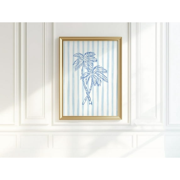 Blue Coastal Wall Art Cute Beachy Dorm Decor Palm Tree Poster For Room ...