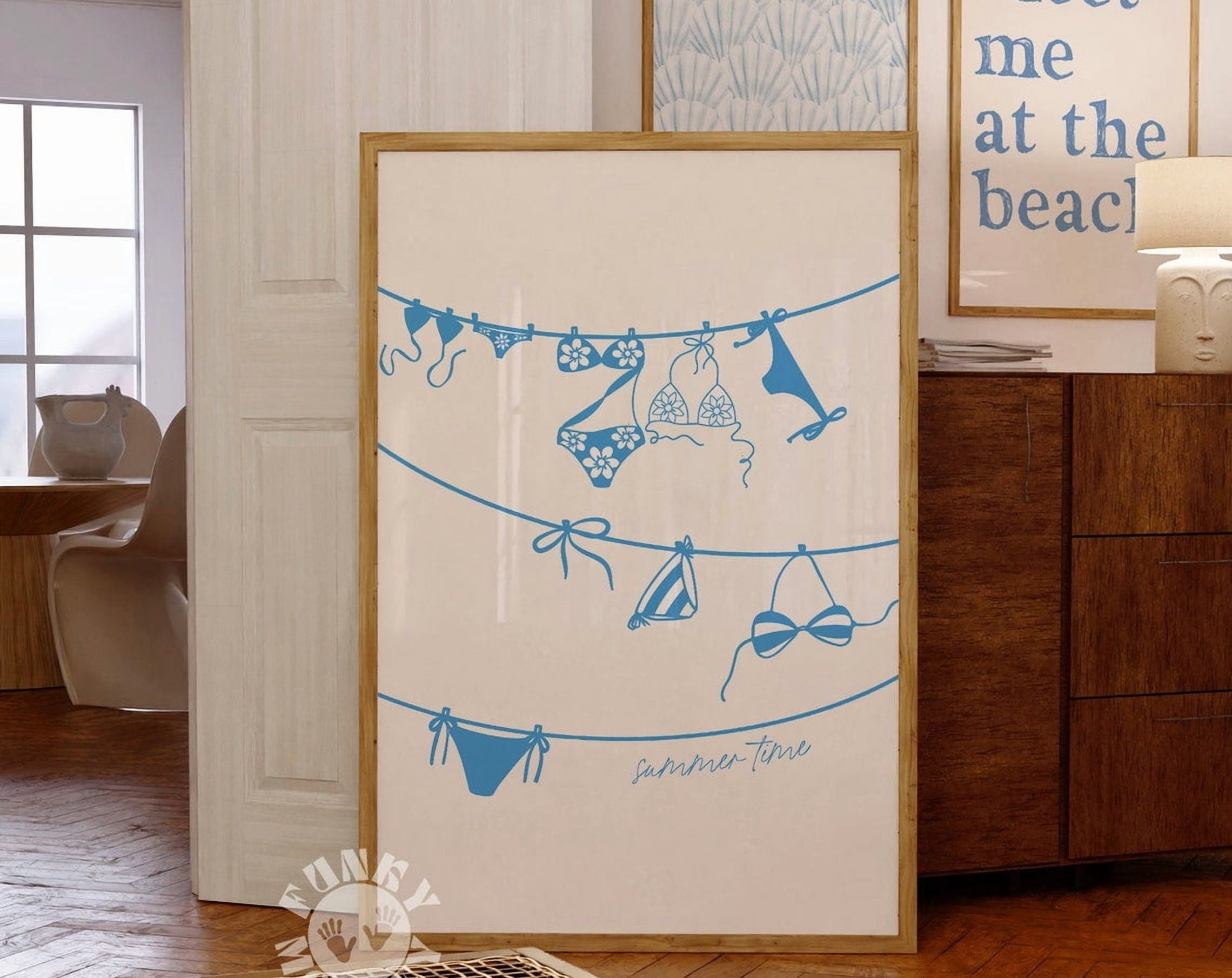 Blue Coastal Wall Art Girly Summer Print Coastal Granddaughter Bathing ...