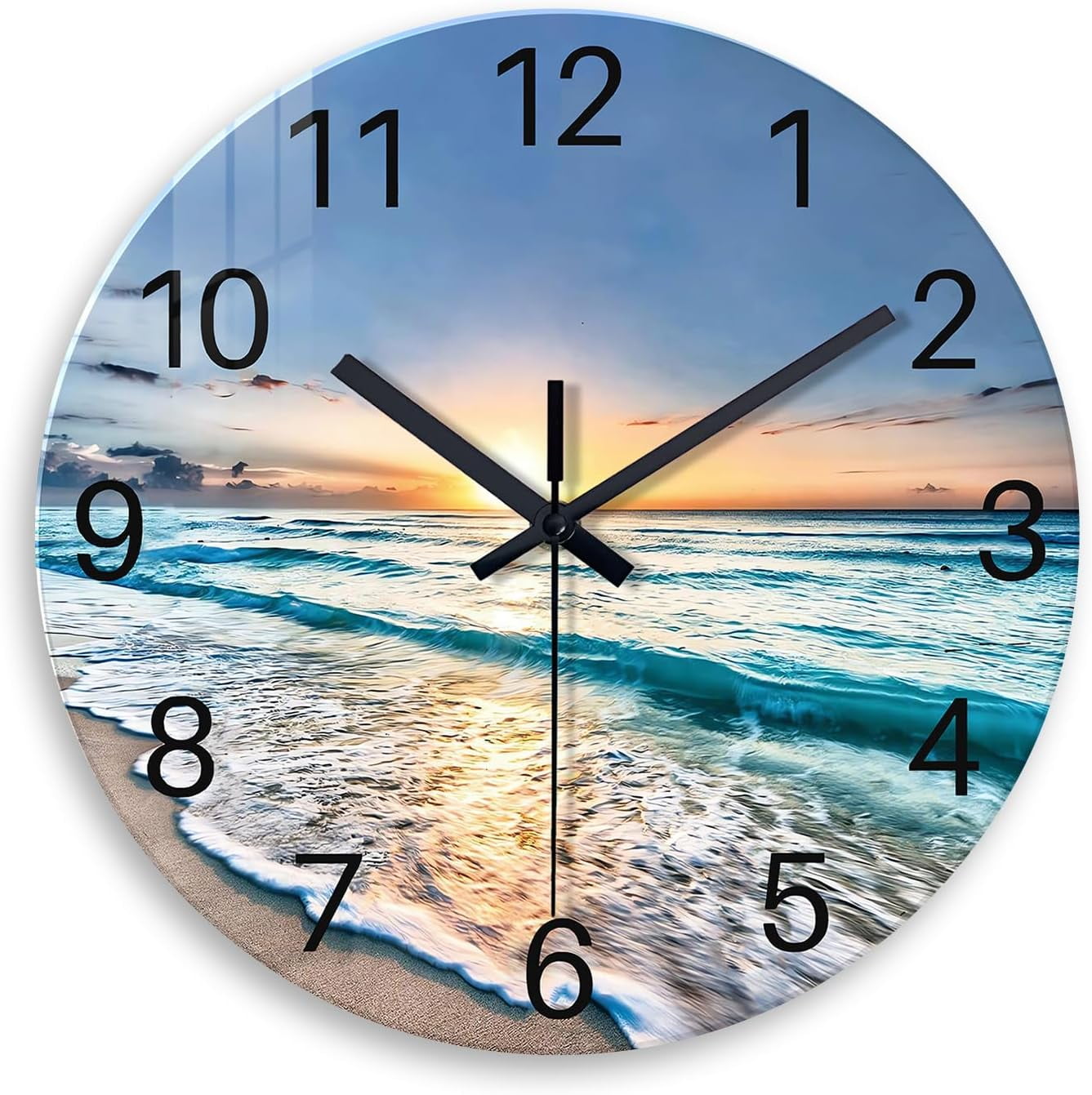 Blue Coastal Wall Clocks Battery Operated - 16 Inch Glass Wall Clock ...