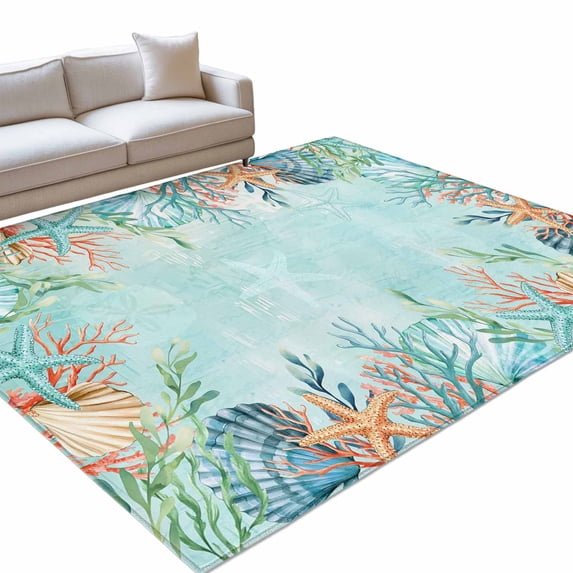 Blue Coastal Washable Rug 2.7x5 Area Rug for Living Room Bedroom Non ...