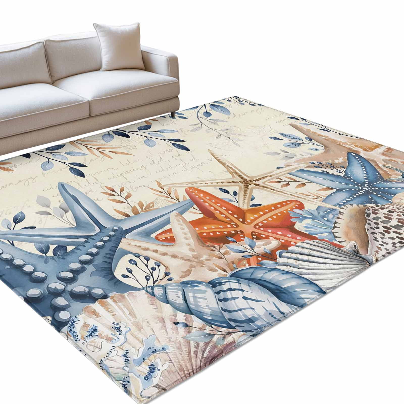 Blue Coastal Washable Rug 3x5 Area Rug for Living Room Bedroom Non Slip ...