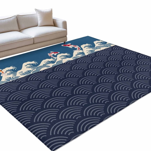 Blue Coastal Washable Rug 3x5 Area Rug for Living Room Bedroom Non Slip ...