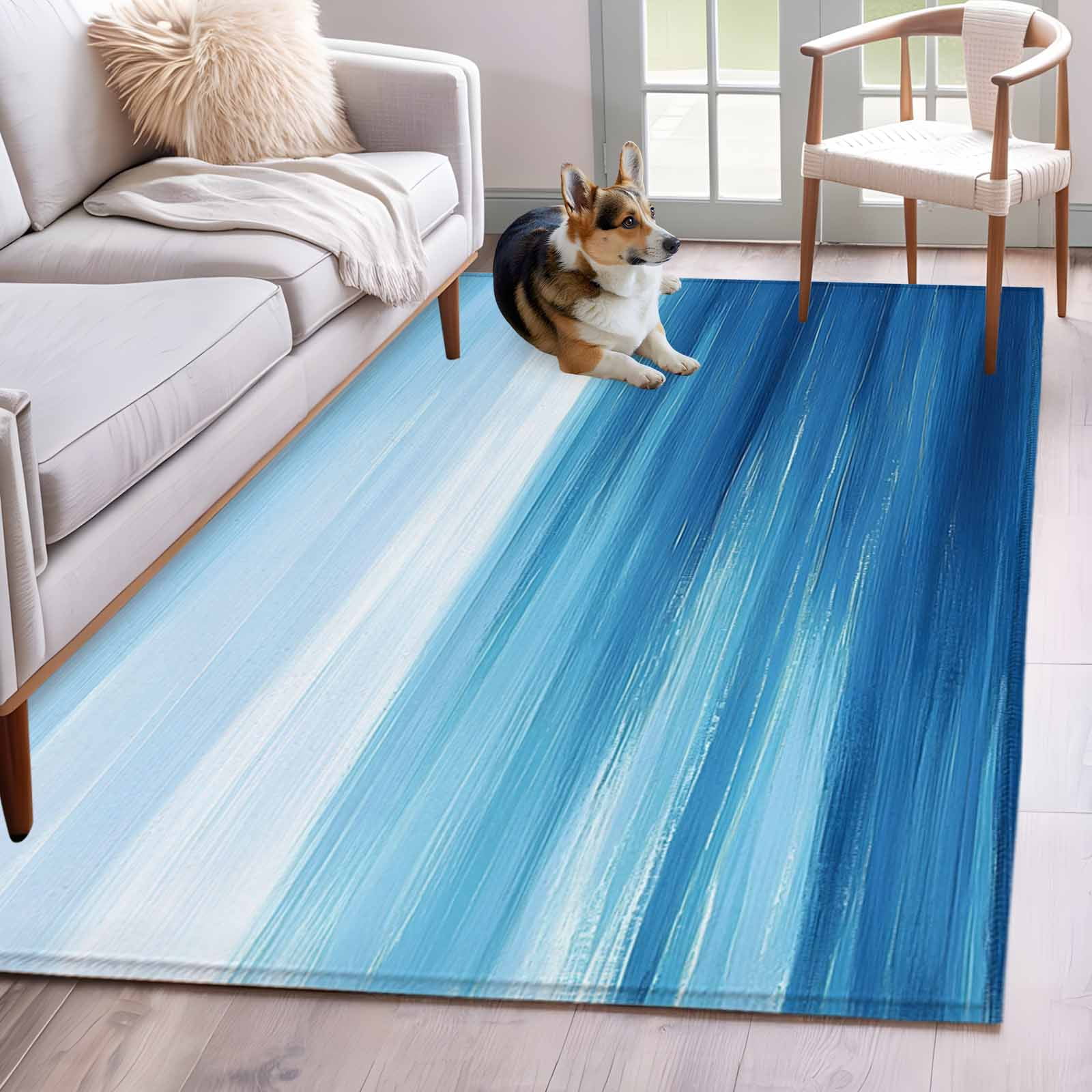 Blue Coastal Wave Area Rug 3x5 Washable Rug Non Slip Summer Nautical ...