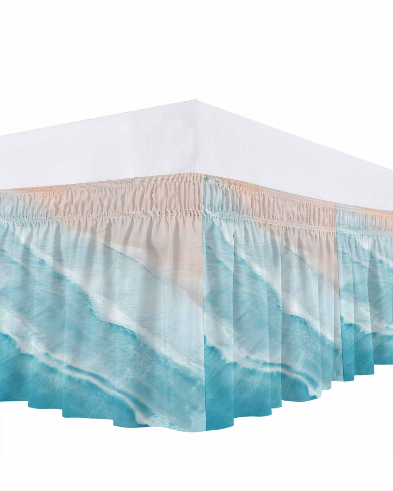 Blue Coastal Wave Bed Skirt King Size, Summer Modern Ocean Beach Wrap ...