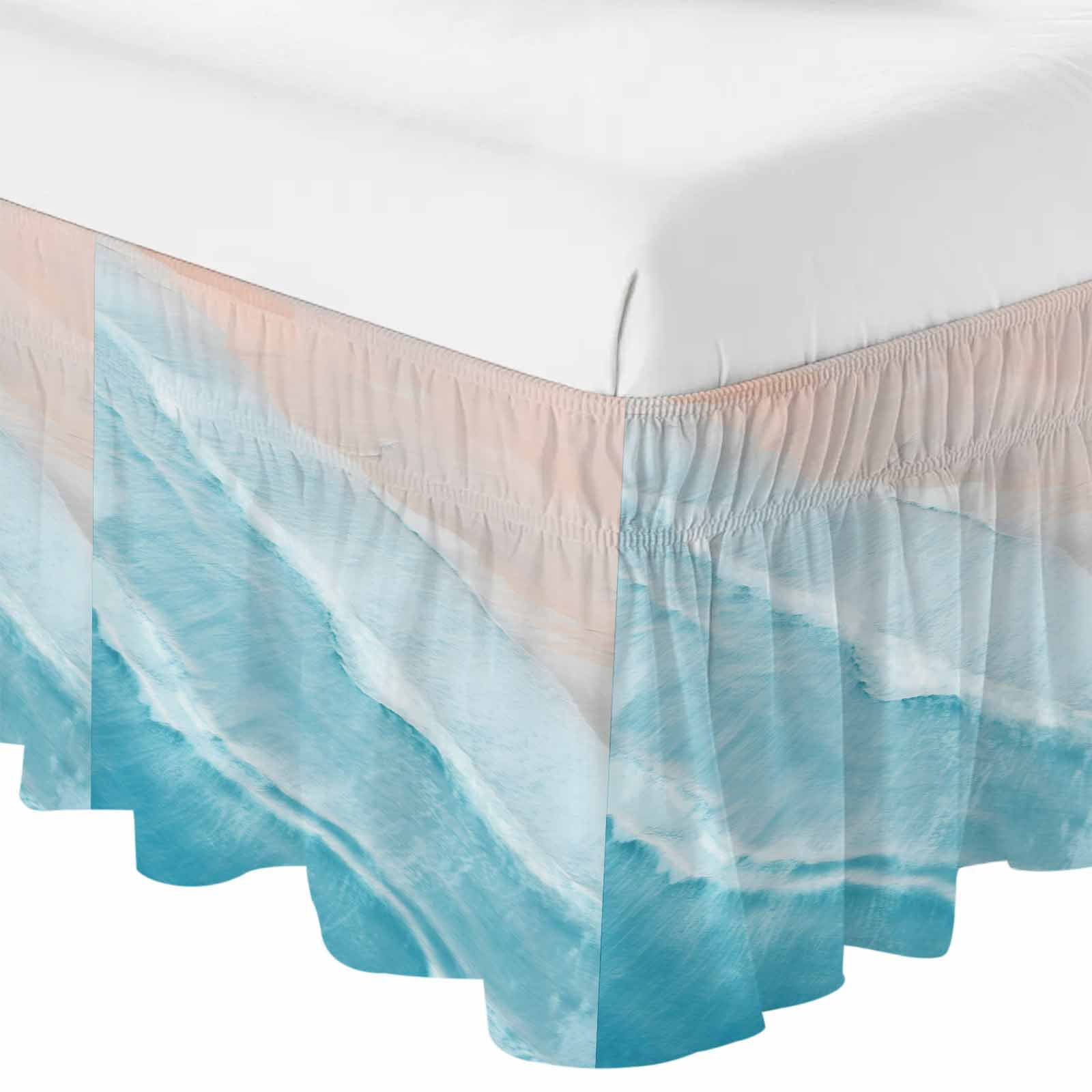 Blue Coastal Wave Bed Skirt Queen Size 16 Inch Drop, Adjustable ...