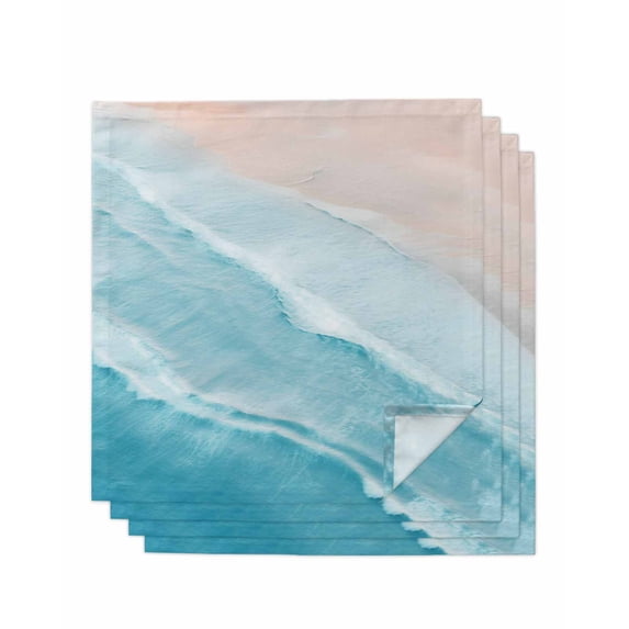 Blue Coastal Wave Cloth Napkins Set of 4 Reusable Dinner Napkins ...