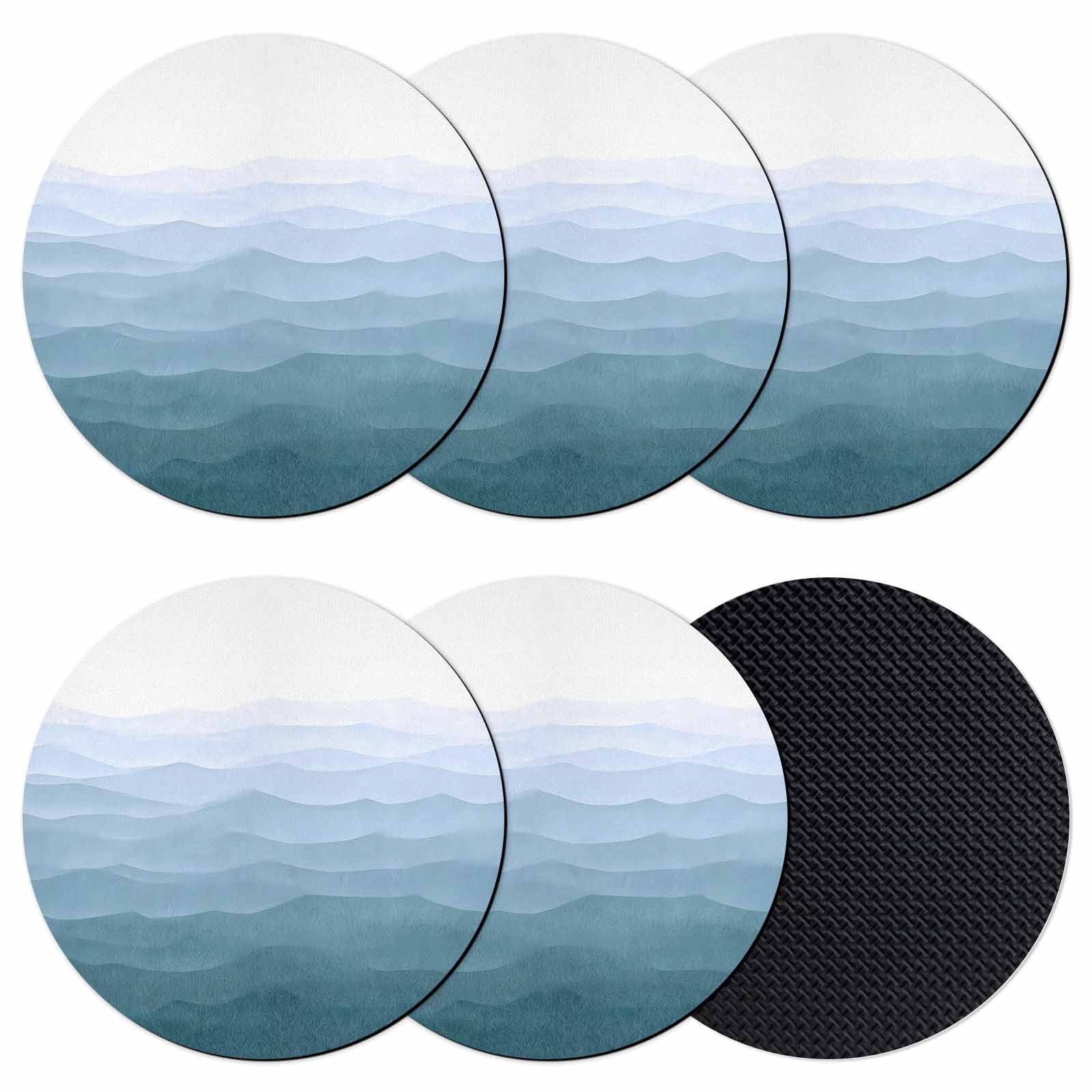 Blue Coastal Wave Coasters Set of 6, Absorbent Coasters for Drinks ...