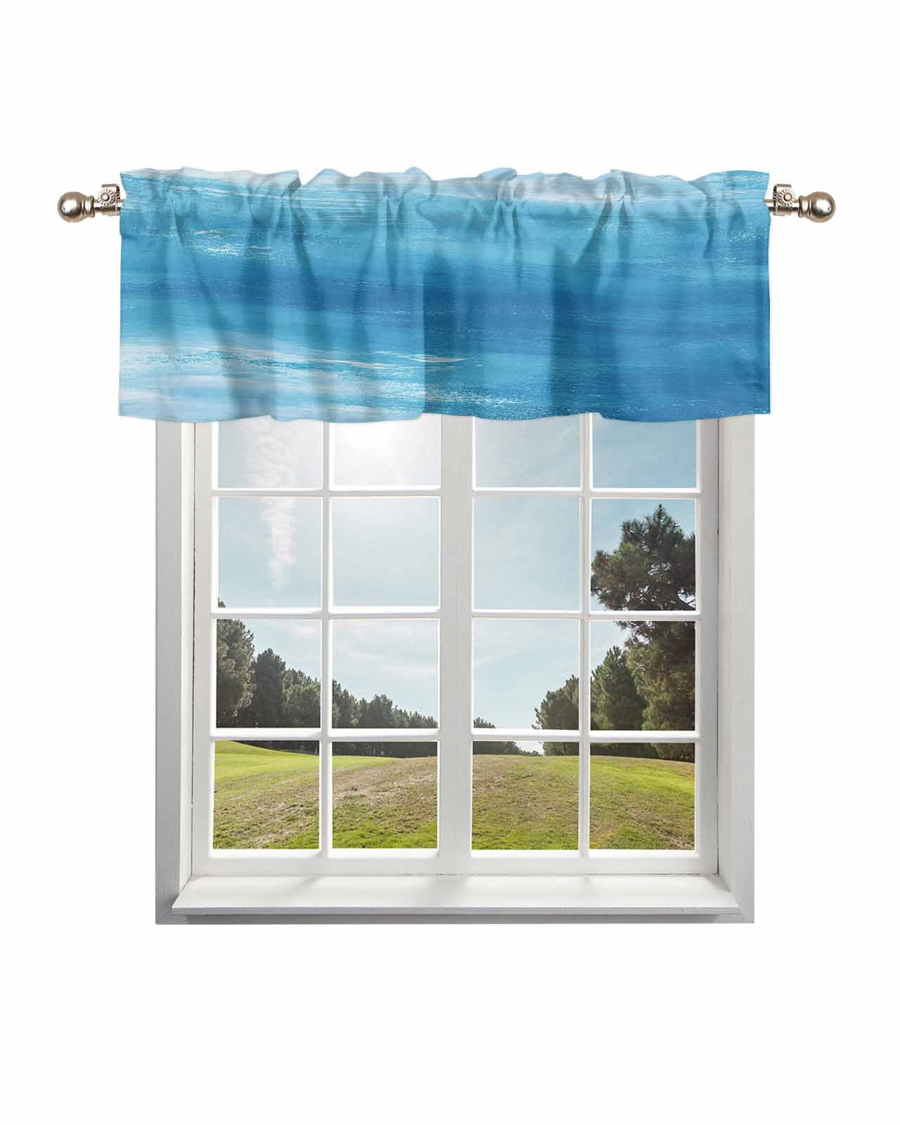 Blue Coastal Wave Curtain Valance for Windows/Living Room/Kitchen ...