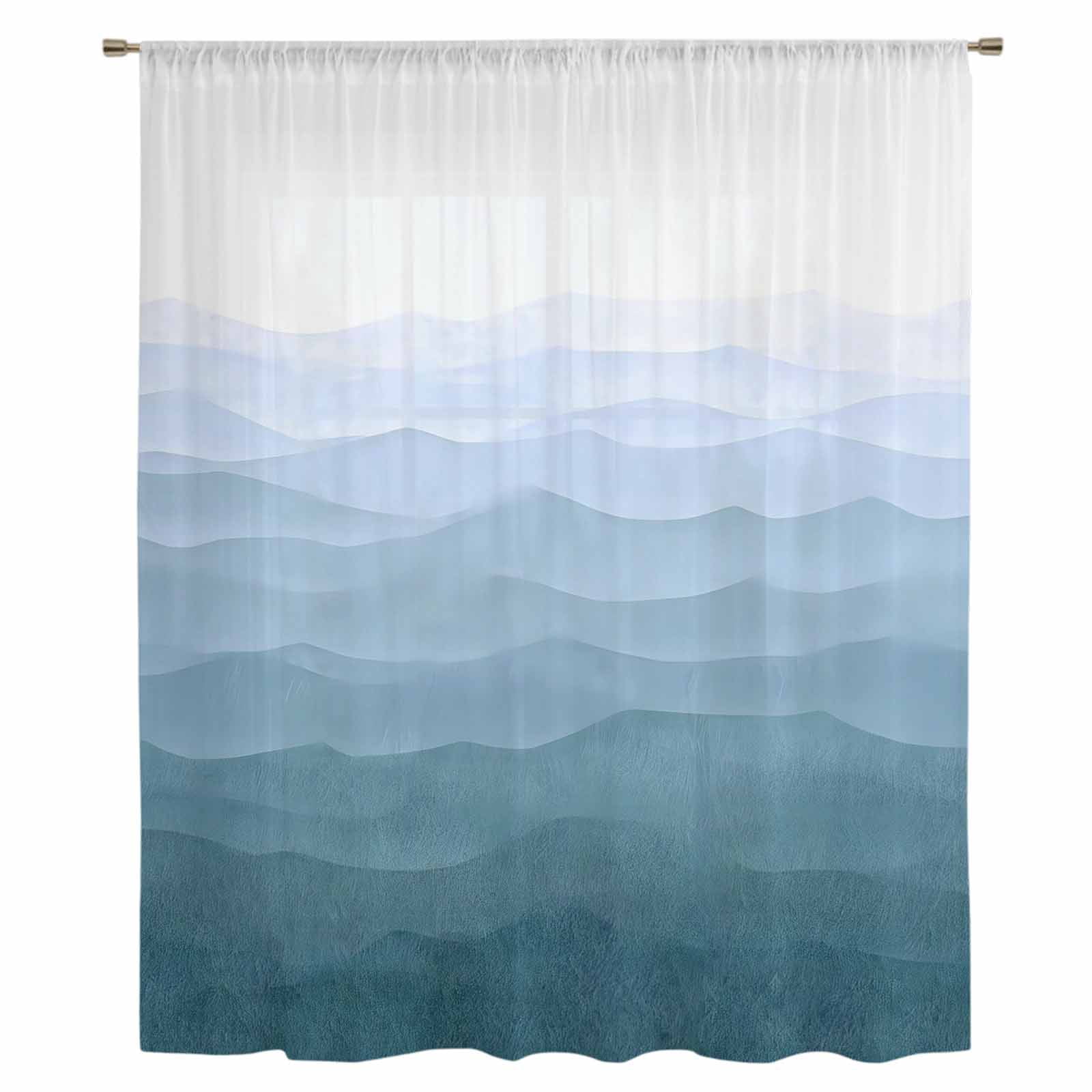 Blue Coastal Wave Sheer Curtains 54 Inches Long, Summer Ocean Nautical ...