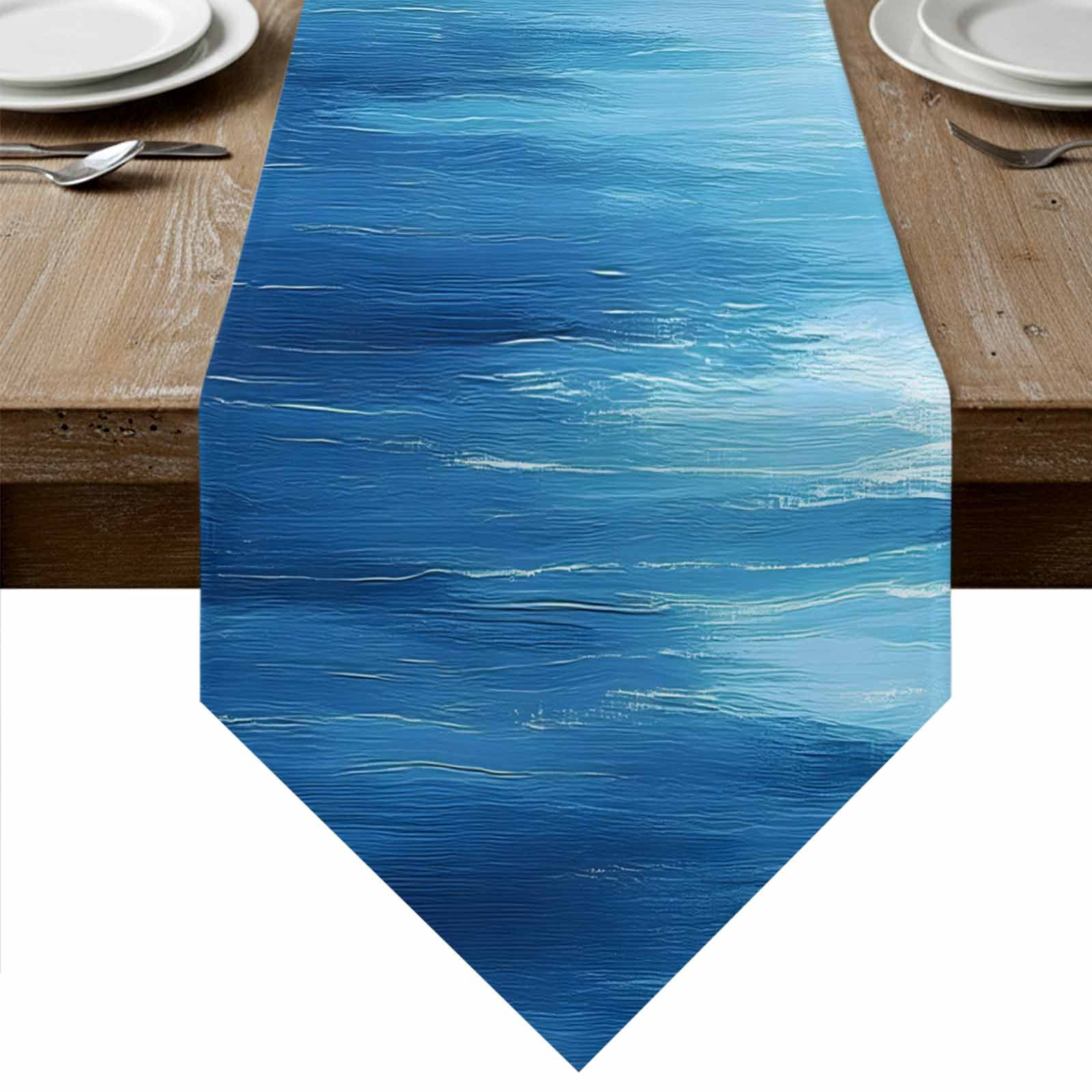 Blue Coastal Wave Table Runner Linen Burlap Table Runner 72 Inches Long ...