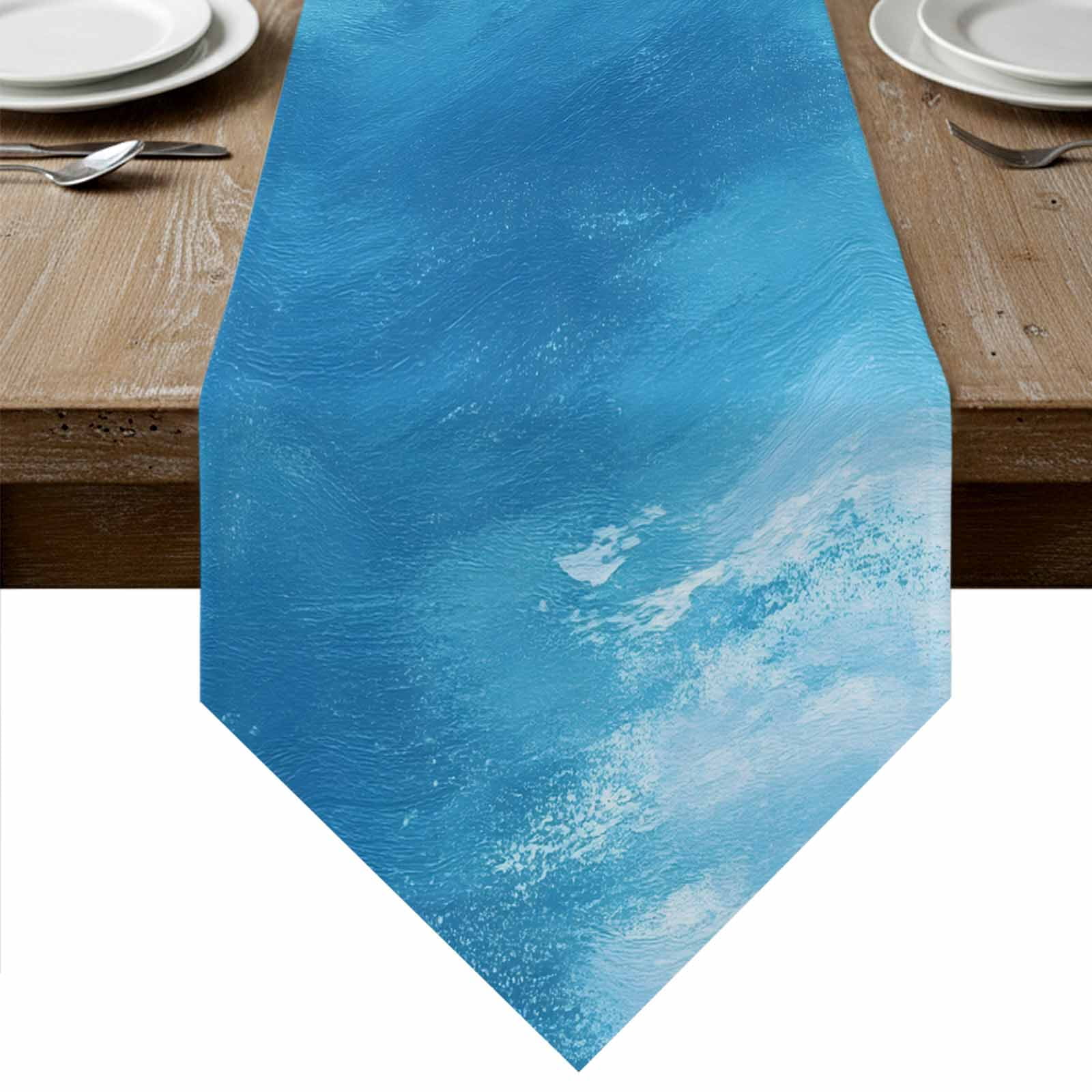 Blue Coastal Wave Table Runner Linen Burlap Table Runner 72 Inches Long ...