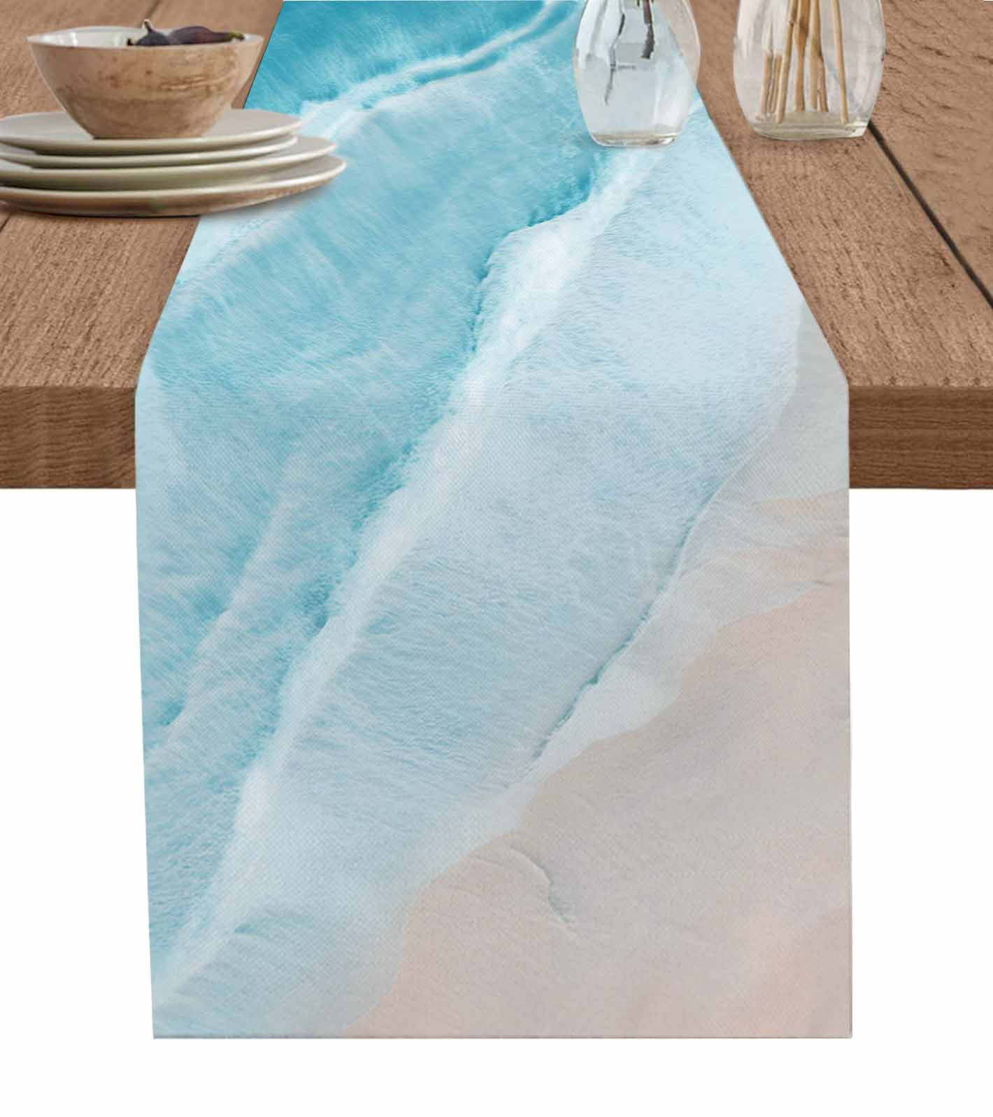 Blue Coastal Wave Table Runner Summer Modern Ocean Beach Tablerunners 13 x 60 Inch, Table ...