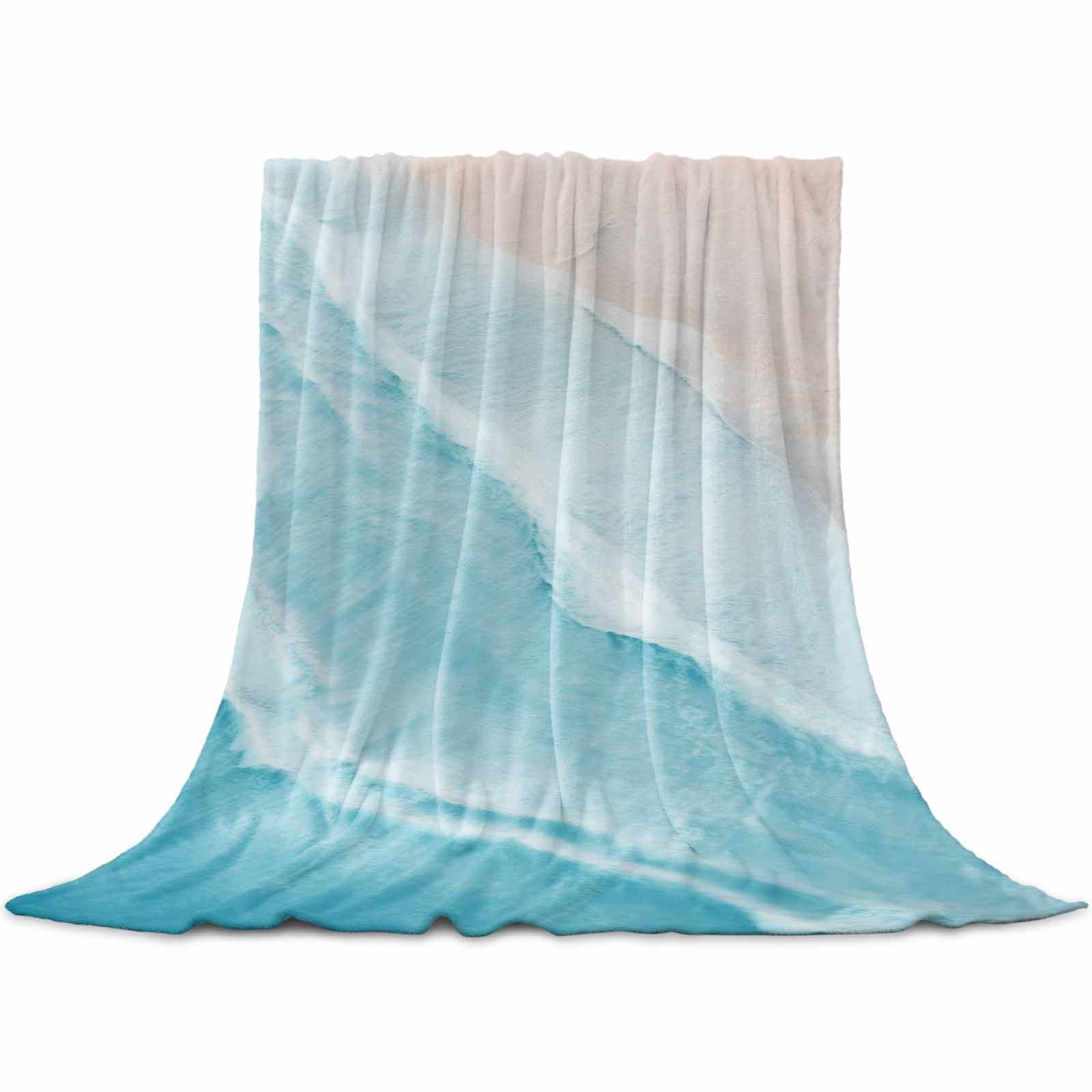 Blue Coastal Wave Throw Blanket for Couch, Soft Lightweight Flannel ...
