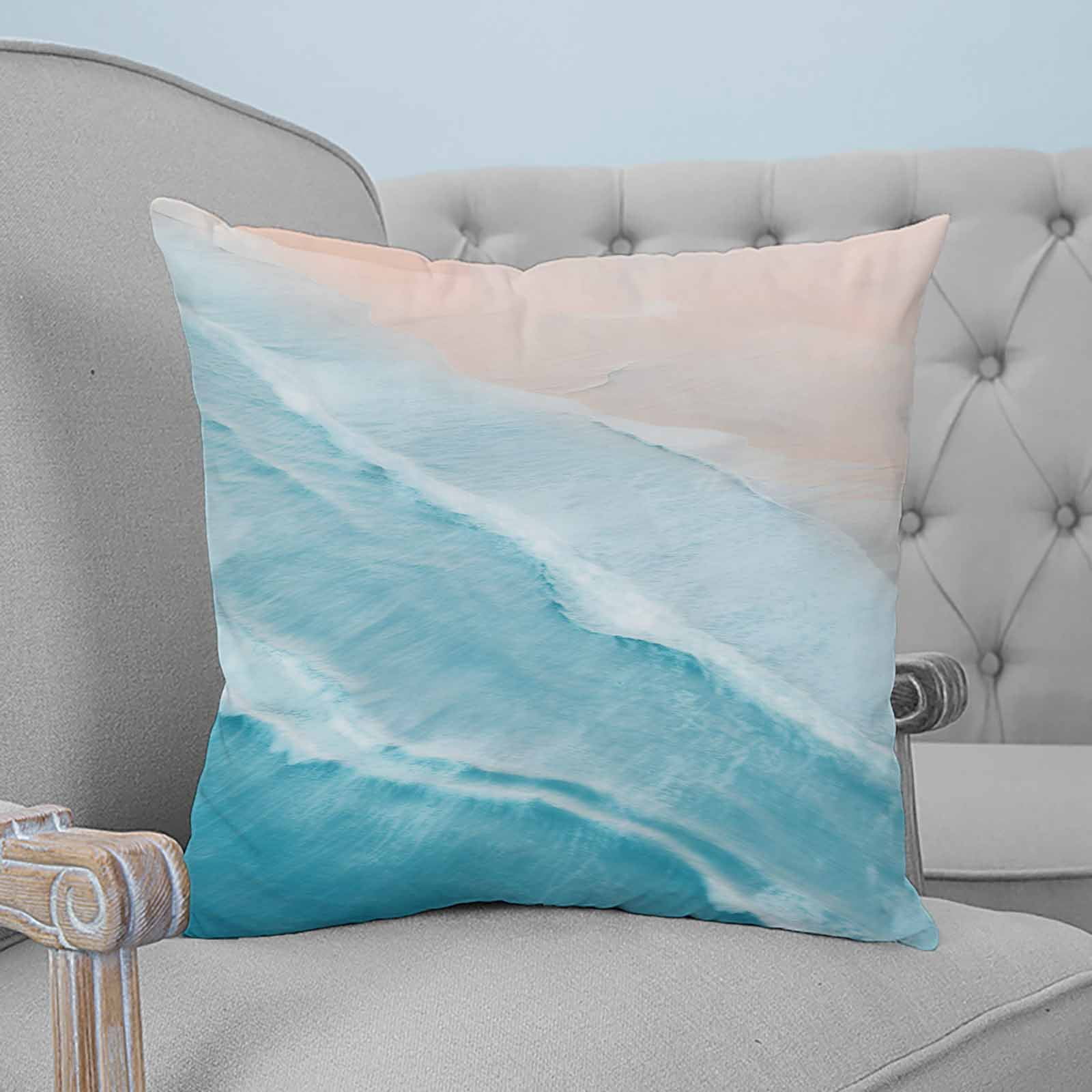 Blue Coastal Wave Throw Pillow Covers, Soft Pillowcases with Invisible ...