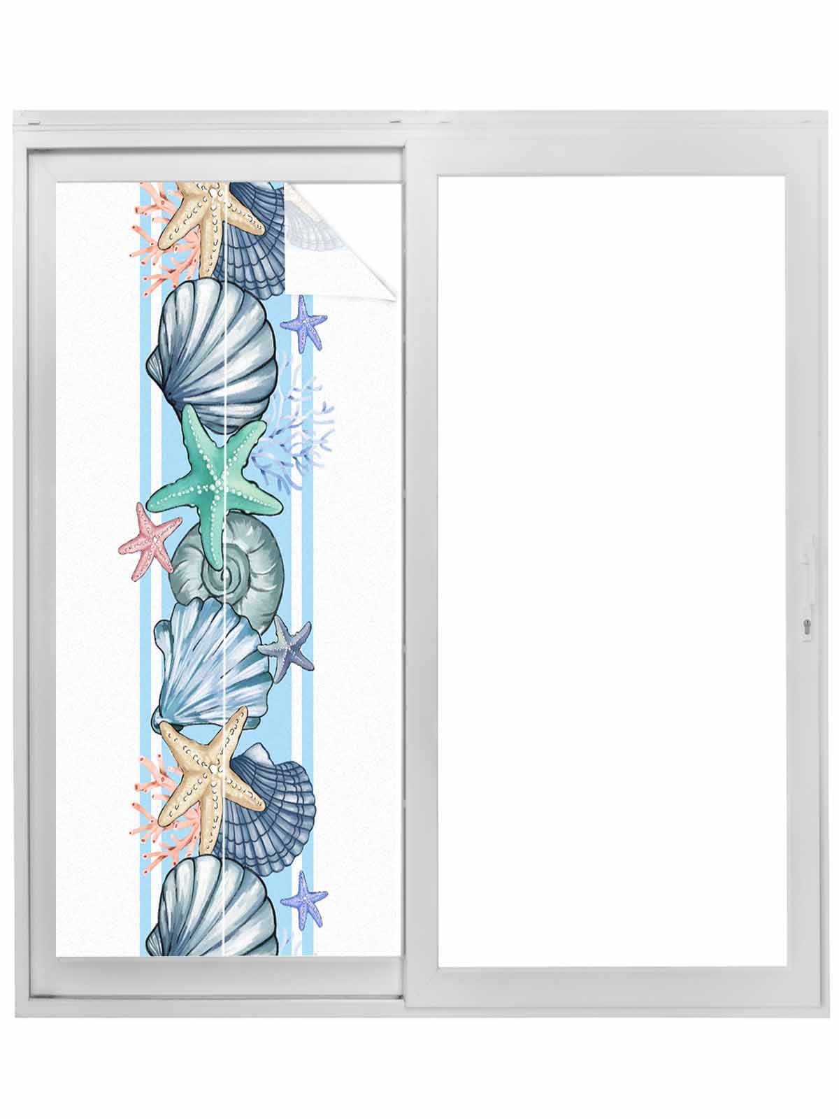 Blue Coastal Window Privacy Film, Beach Nautical Starfish Shell Coral ...