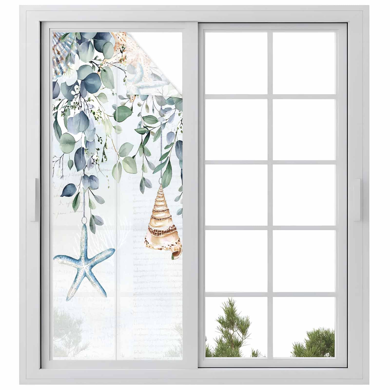 Blue Coastal Window Privacy Film, Eucalyptus Leaves Summer Beach ...
