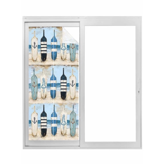 Blue Coastal Window Privacy Film, Ocean Nautical Anchor Wood Barn Beach ...