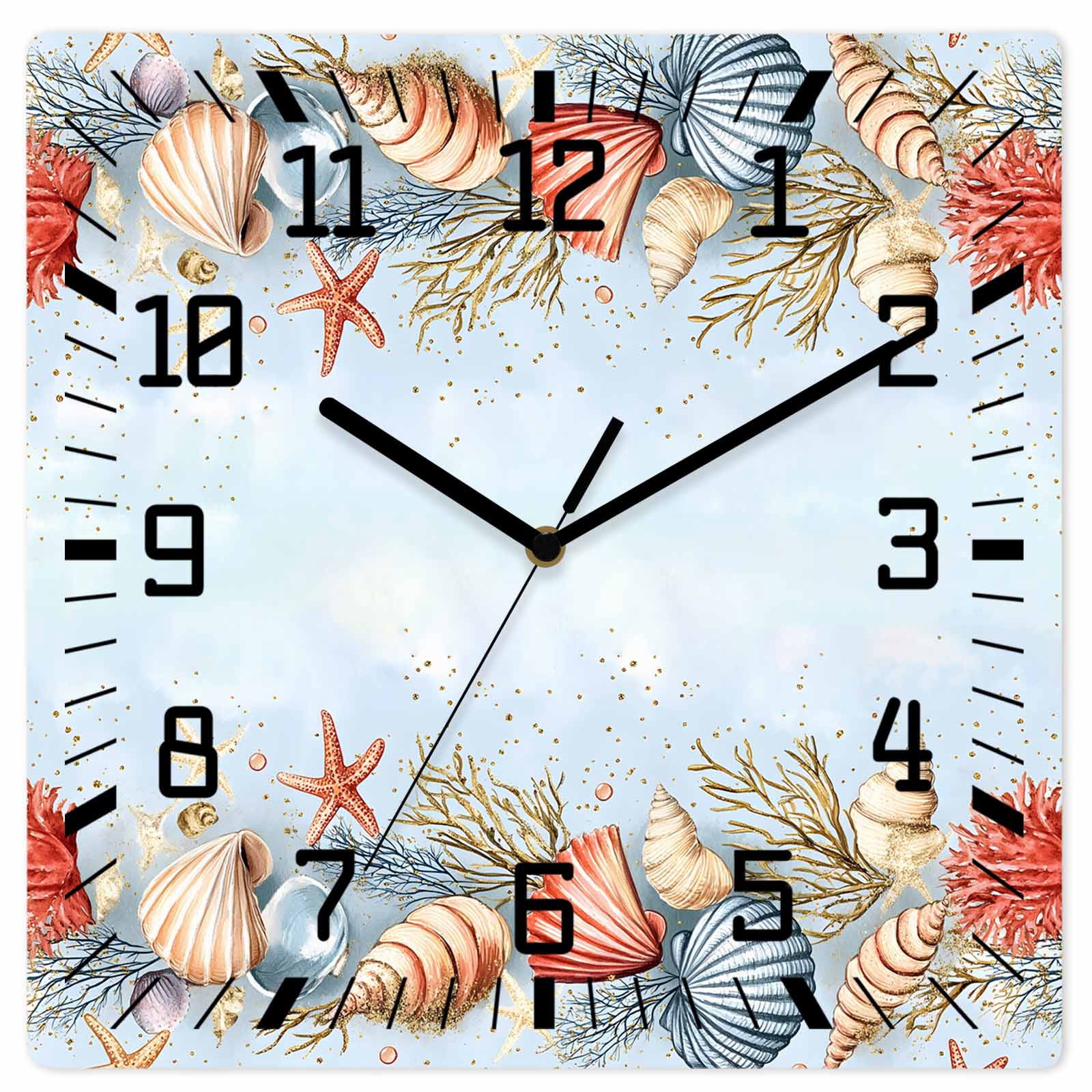 Blue Coastal Wooden Wall Clock Silent Non Ticking, Summer Beach ...