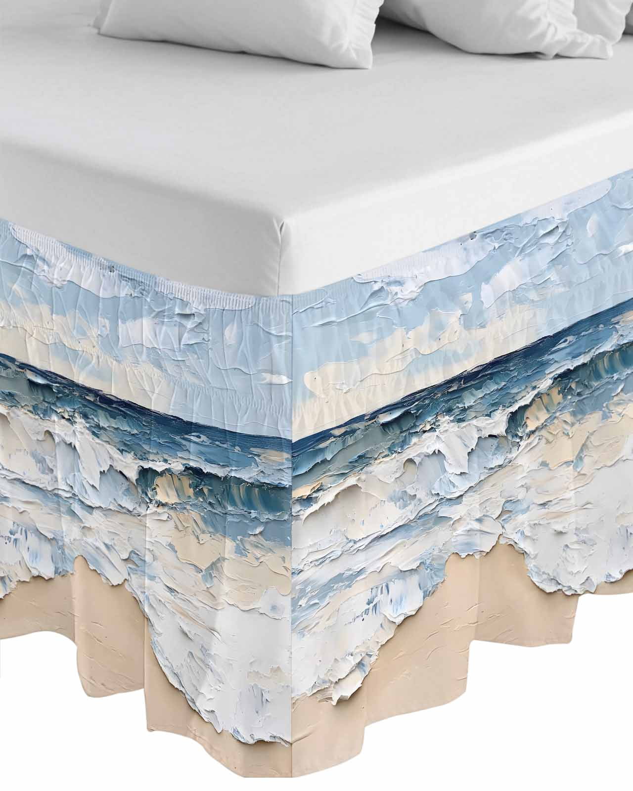 Blue Coastal Wrap Around Bed Skirts for King Bed 16" Drop, Bed Skirt ...