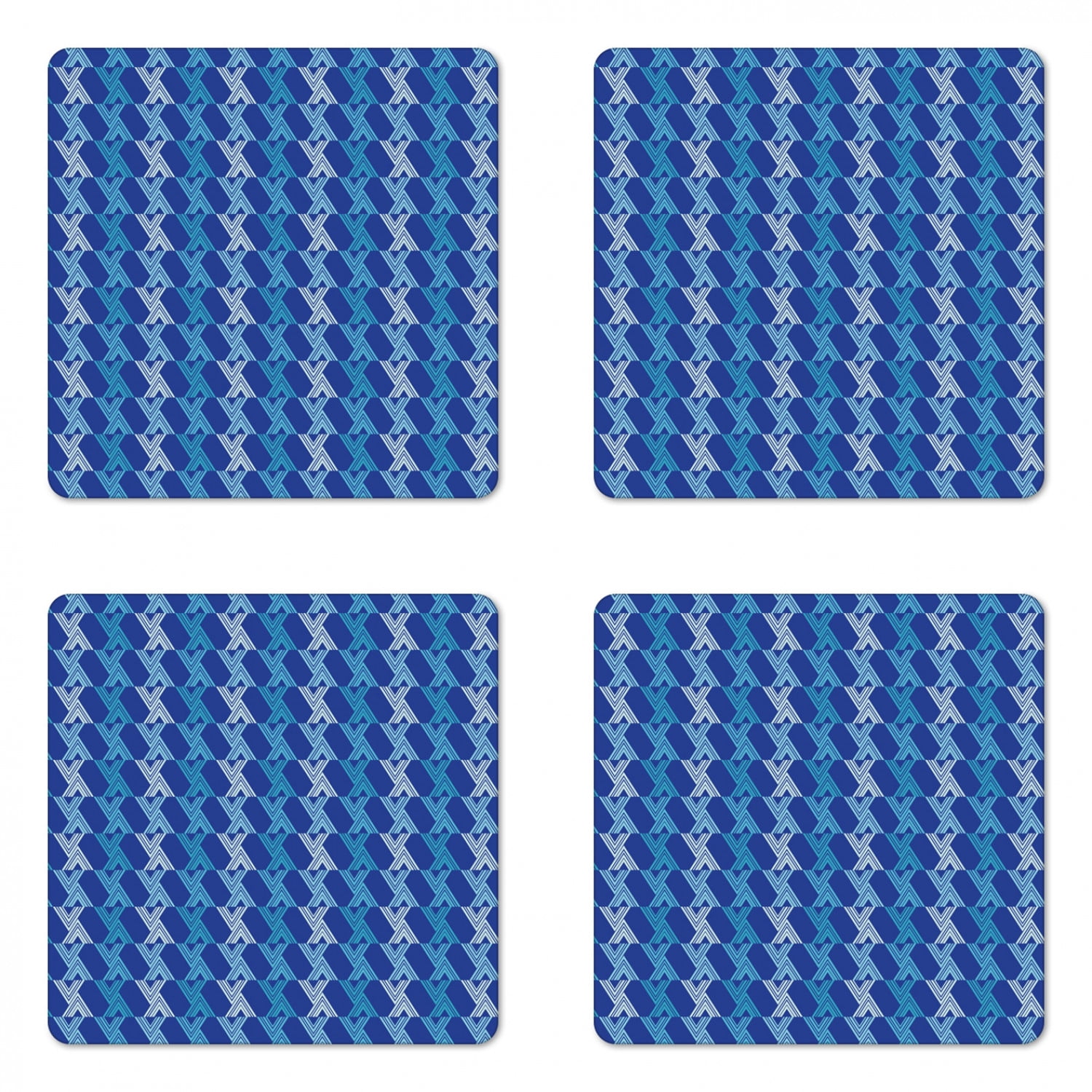Blue Coaster Set of 4, Abstract Geometric Pattern with Modernistic Art ...