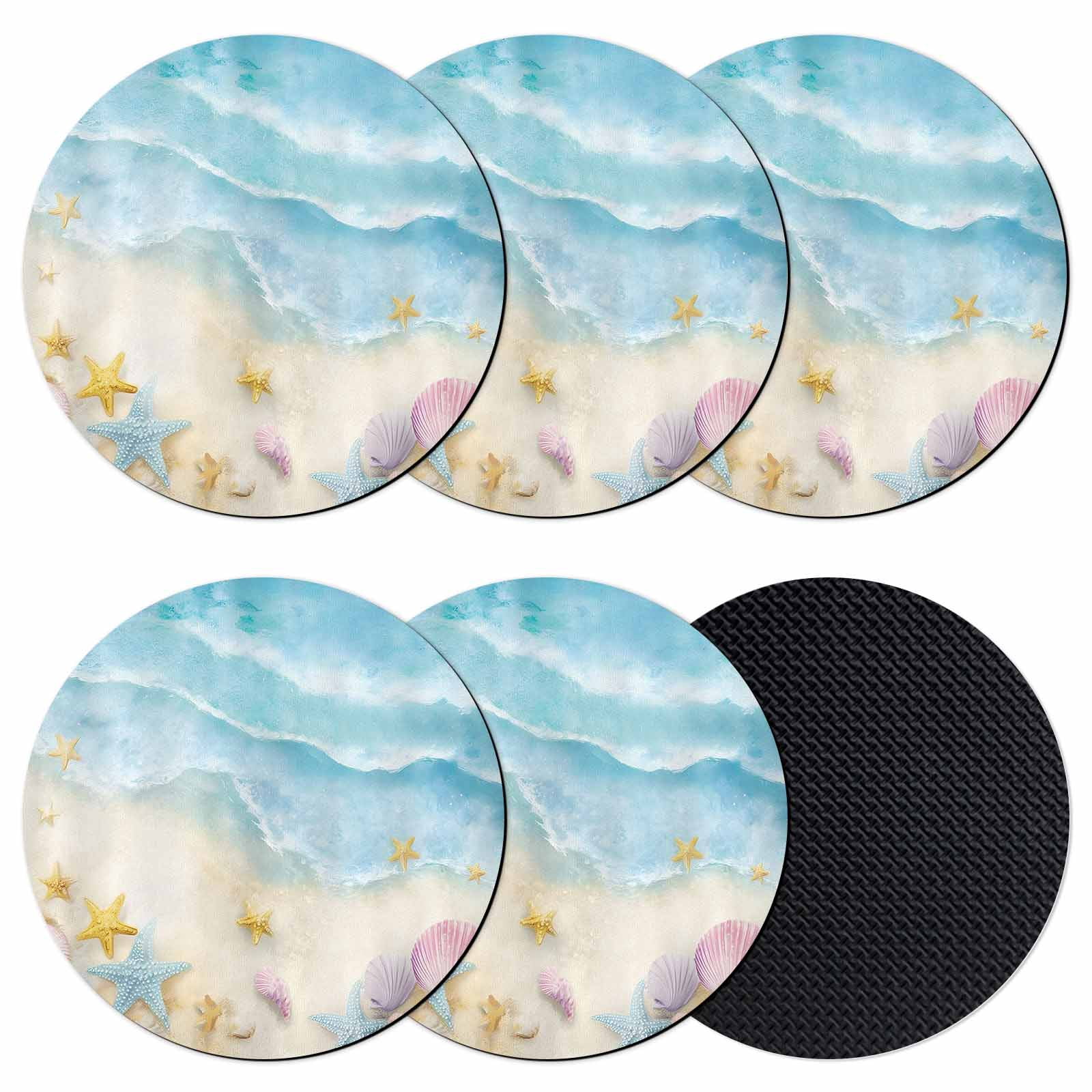 Blue Coasters Set of 6, Absorbent Coasters for Drinks, Summer Beach ...