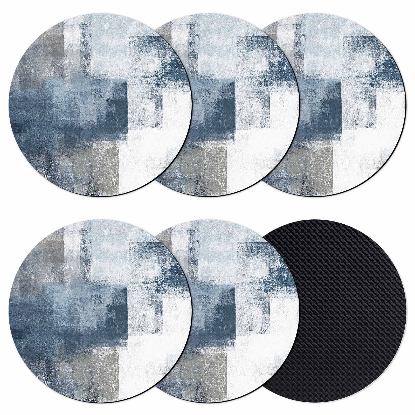 Blue Coasters Set of 6, Retro Oil Painted Modern Abstract Art Absorbent ...