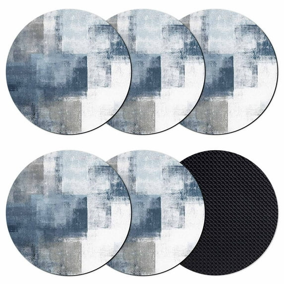 Blue Coasters Set of 6, Retro Oil Painted Modern Abstract Art Absorbent ...